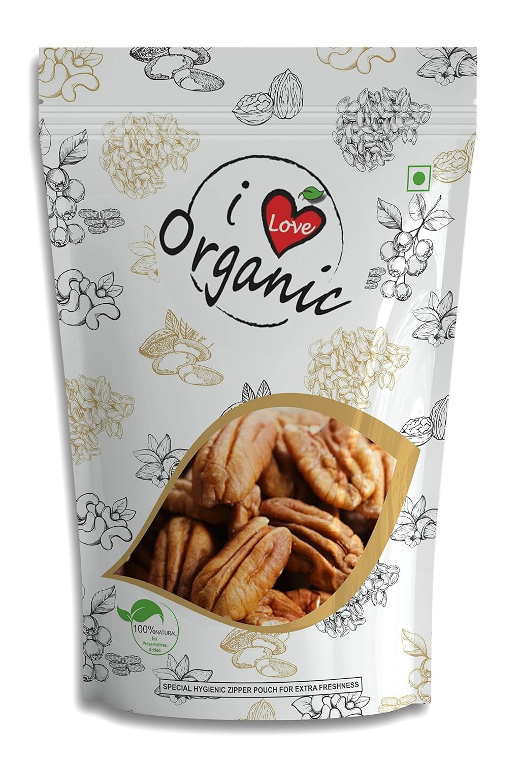 Organic Premium Jumbo Size Pecan Nuts By I Love Organic 500gm, | Rich ...