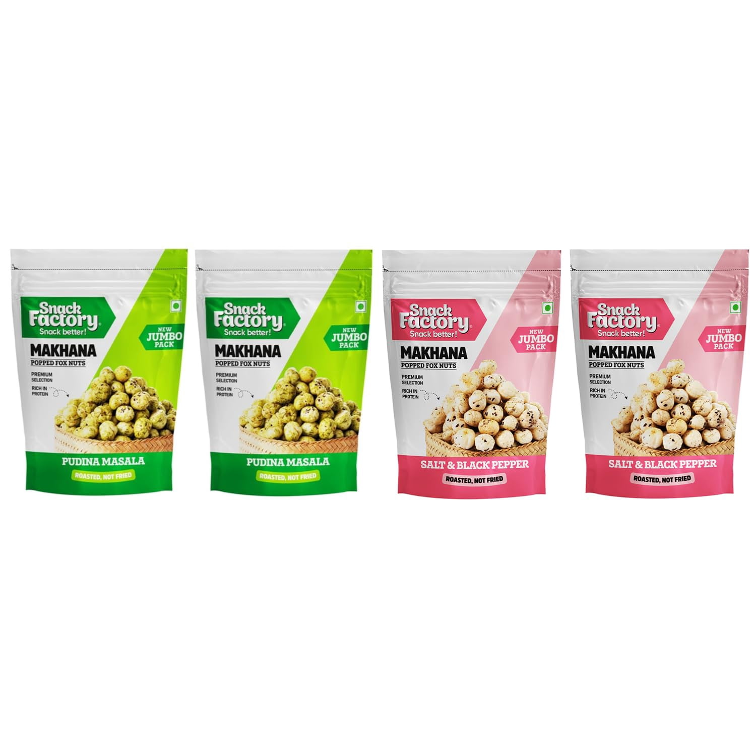 Organic Pudina Masala + Salt & Pepper Roasted Makhana By Snack Factory ...