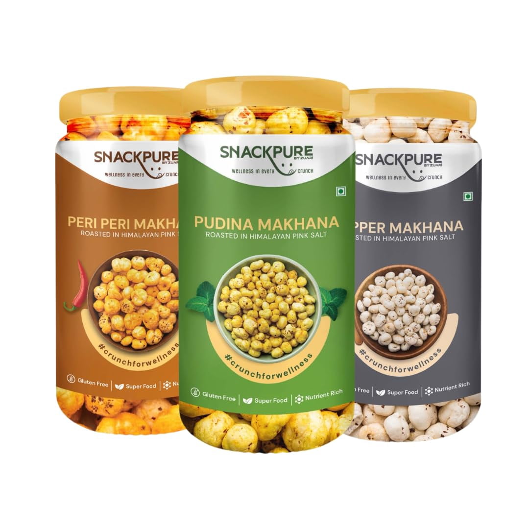 Organic Pudina + Peri Peri & Pepper Flavoured Makhanas By Snackpure ...