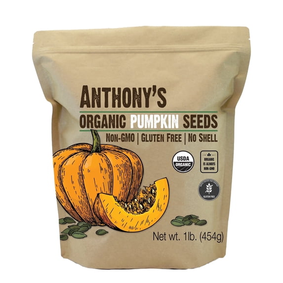 Anthony's Organic Pumpkin Seeds, 1 lb, Gluten Free, Non GMO, No Shell ...