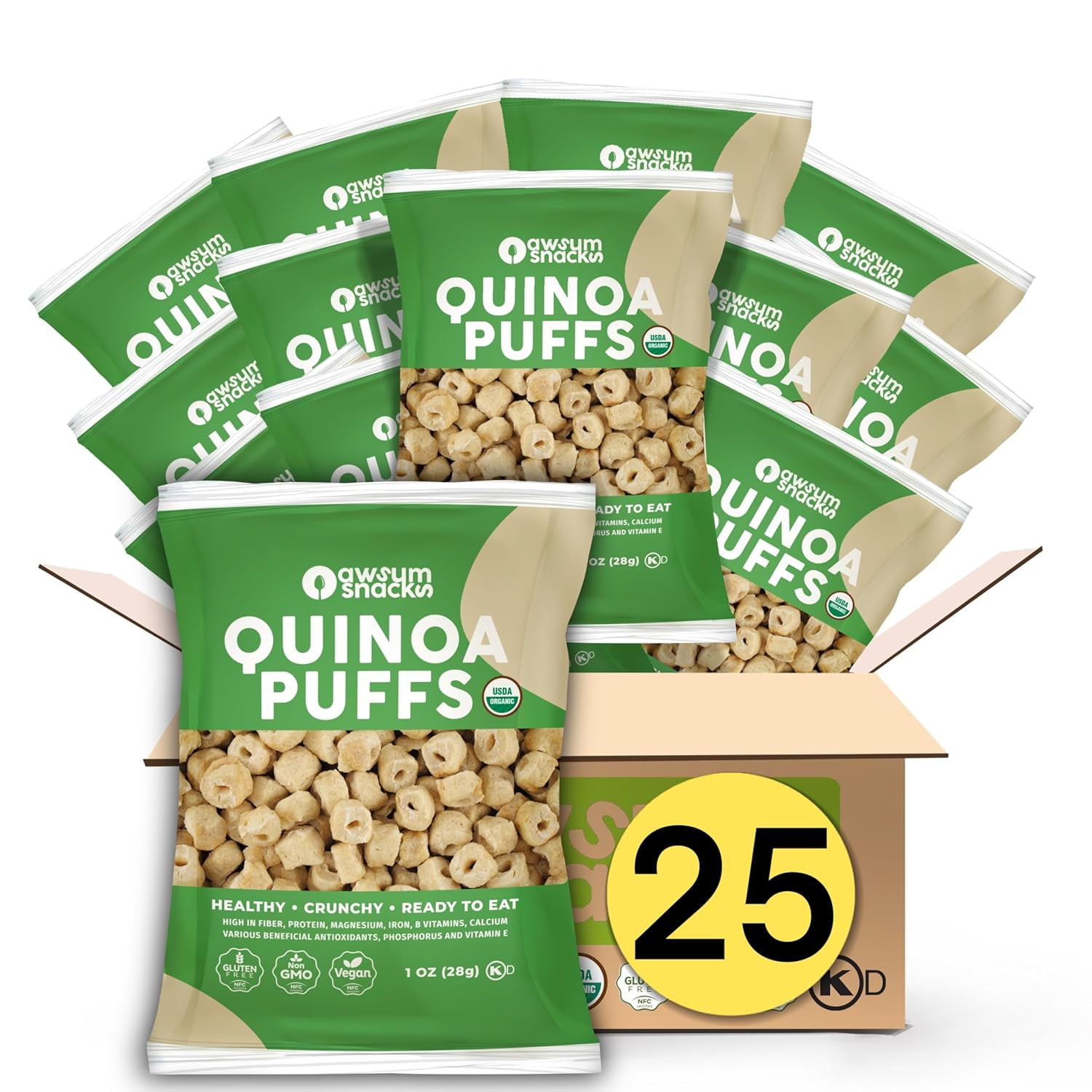 Organic Quinoa Puffs Vegan Gluten Free (25 Bags 1oz) - Healthy Plant ...