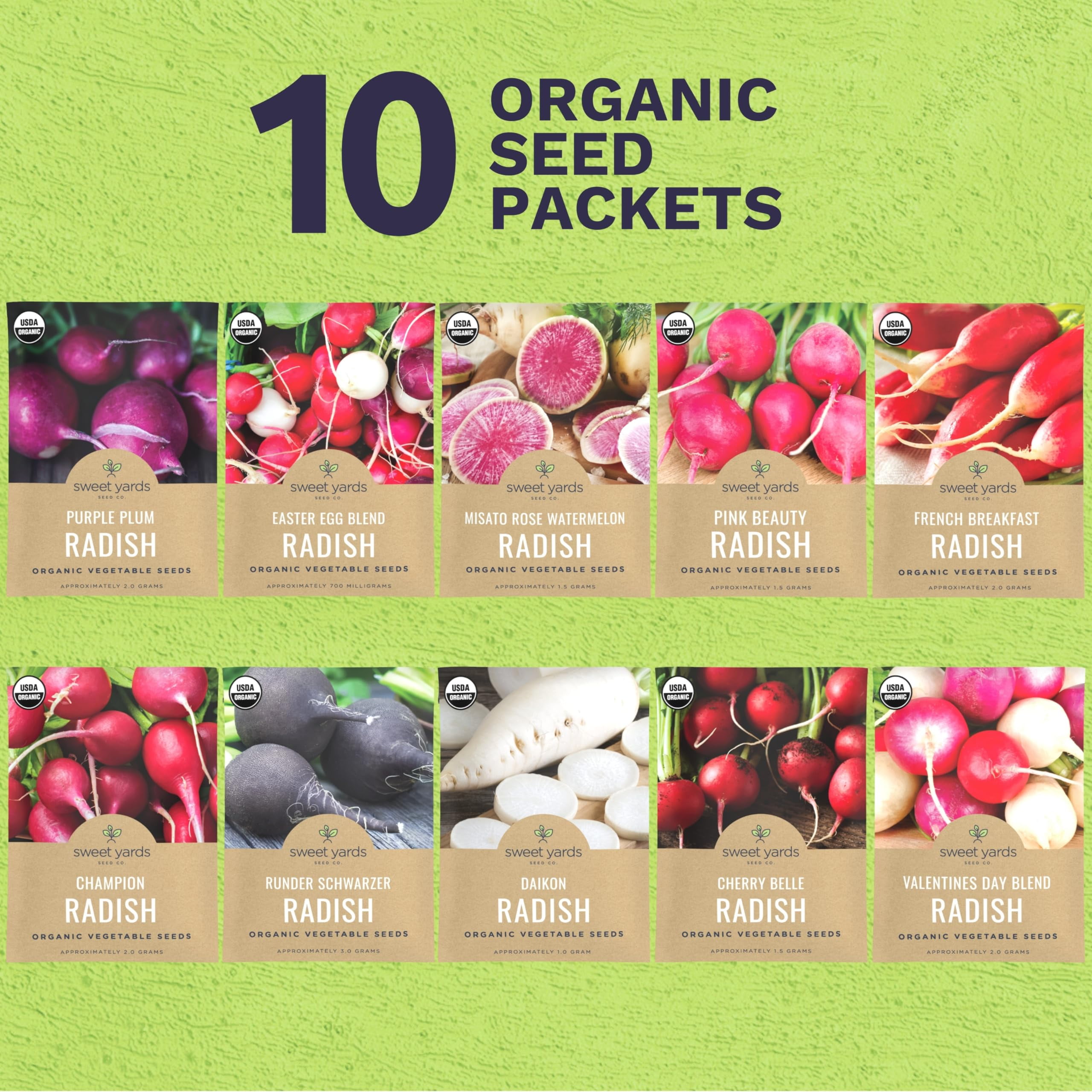 Organic Radish Seeds AJH3 Variety Pack - 10 Individual Packs - Pink ...