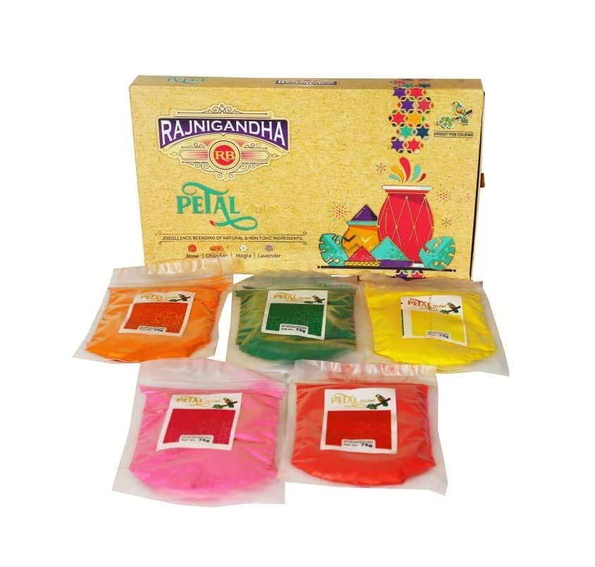 Organic Rajnigandha Petal Holi Gulal Pack Of 6 X 75gm - Red, Yellow ...