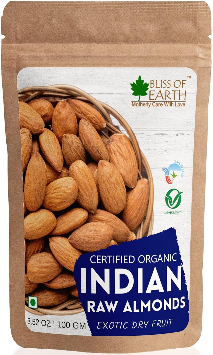 Organic Raw Almonds Badam Almonds By Bliss Of Earth 100gm, | Crunchy ...