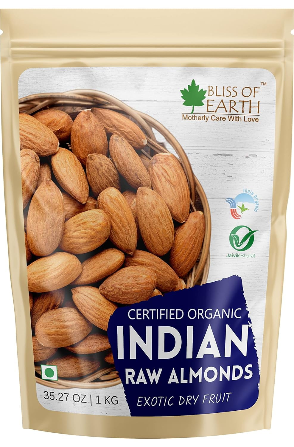 Organic Raw Almonds Badam Almonds By Bliss Of Earth 1kg, | Crunchy ...