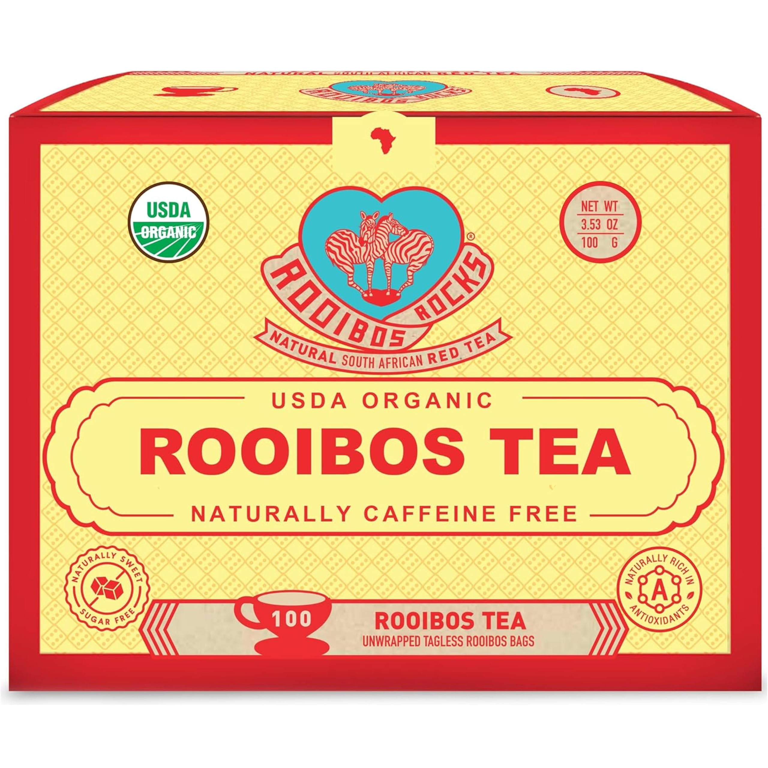 Organic Red Rooibos Tea Bags 100 Count - Naturally Sweet Herbal Tea ...