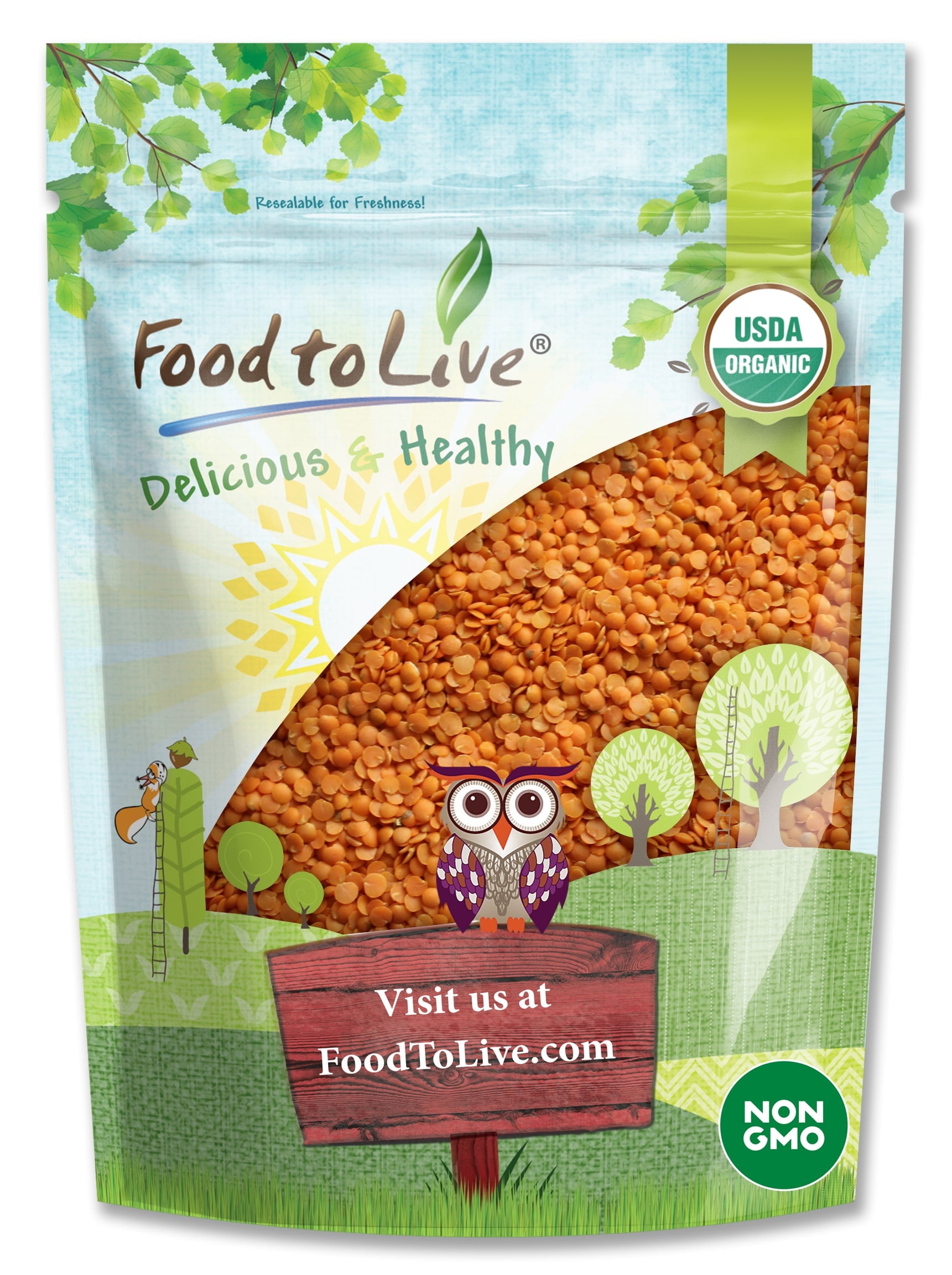 Food to Live Organic Red Split Lentils, 1 Pound — Non-GMO, Kosher, Raw ...