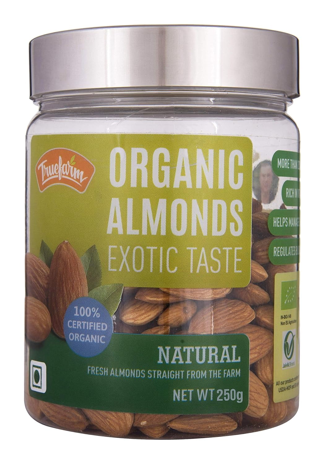 Organic Roasted Almonds By Truefarm 250gm, | Rich In Fiber & Vitamin E, Almonds Good For Skin ...