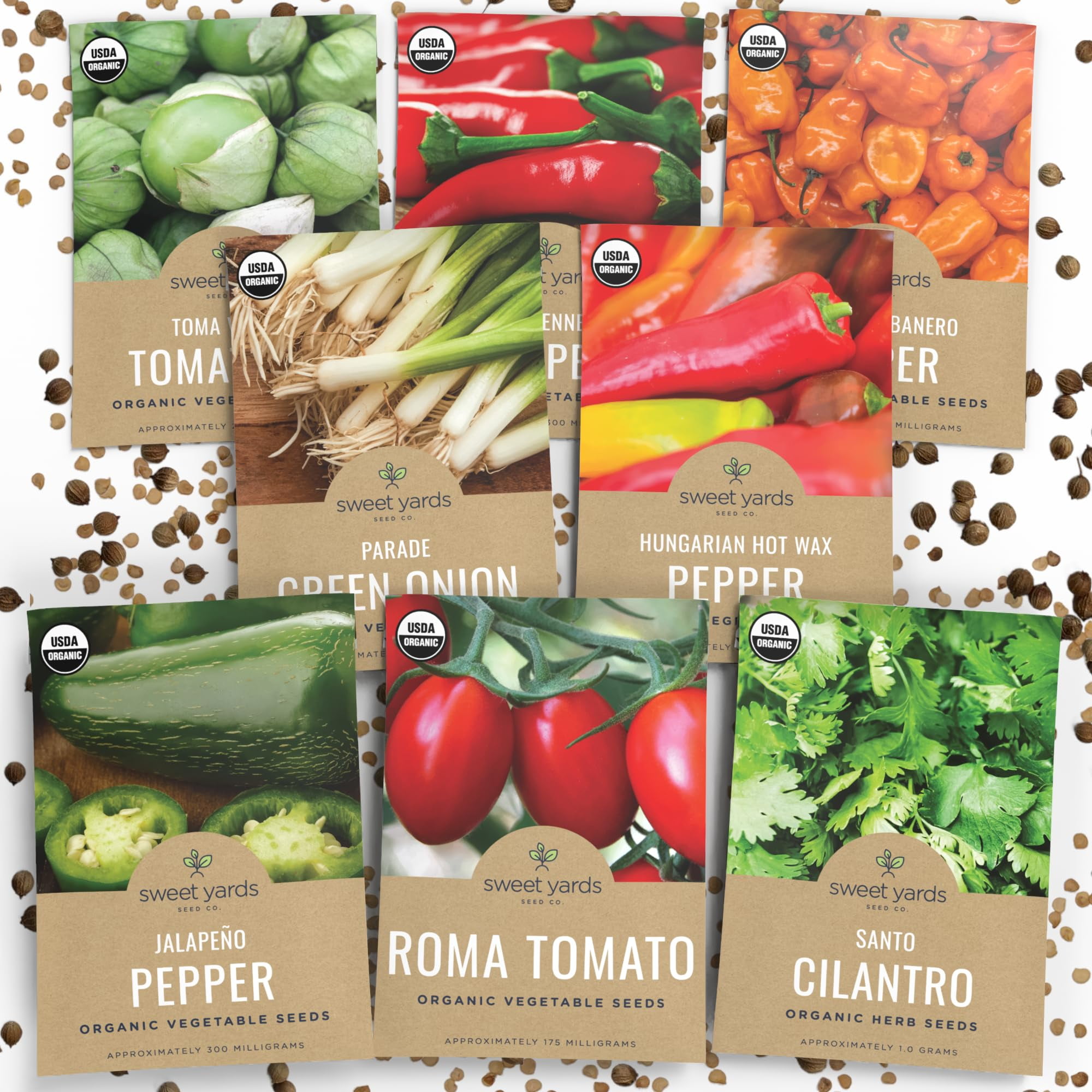 Organic Salsa Garden Seeds Variety Pack MVR1 - 8 Individual Packs - 2025 Season - Cayenne Pepper ...
