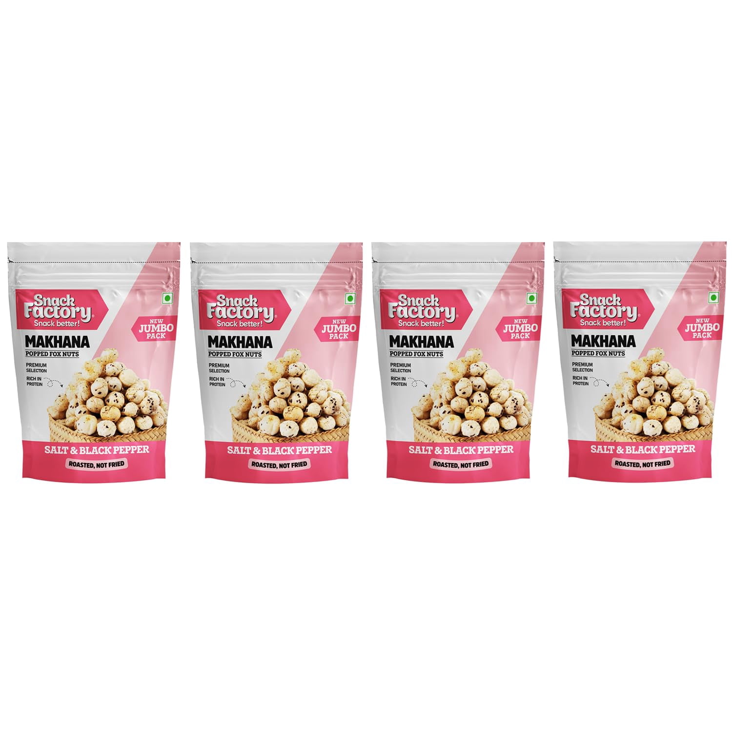 Organic Salted & Black Pepper Makhana By Snack Factory 288gm, (72gm * 4 ...