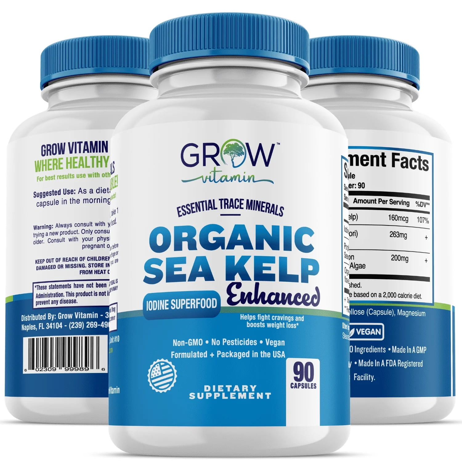 Grow Vitamin's Organic Sea Kelp Iodine Supplement - Thyroid Support ...