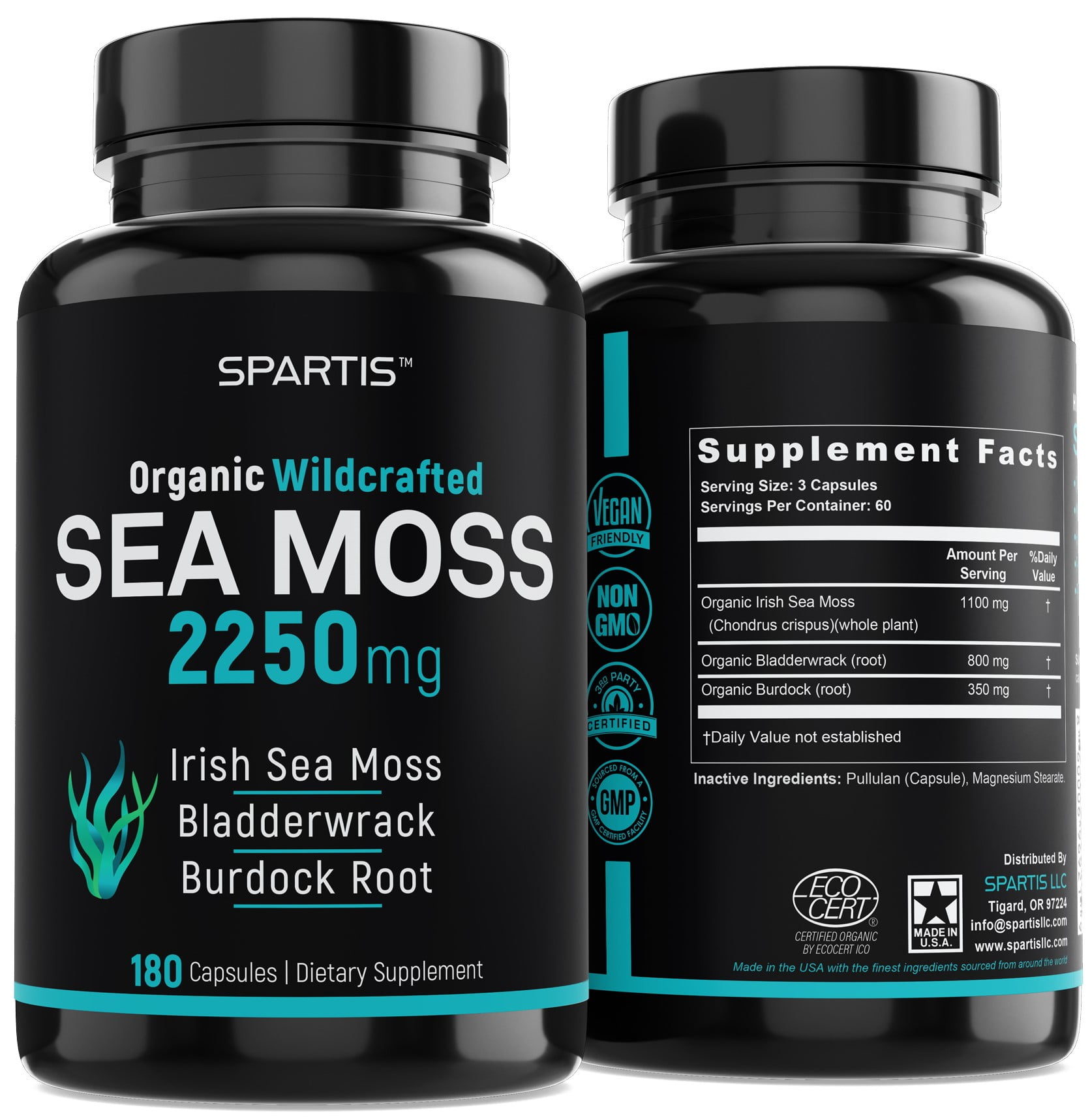 Organic Sea Moss 2250mg Capsules with Irish Moss, Bladderwrack, Burdock ...