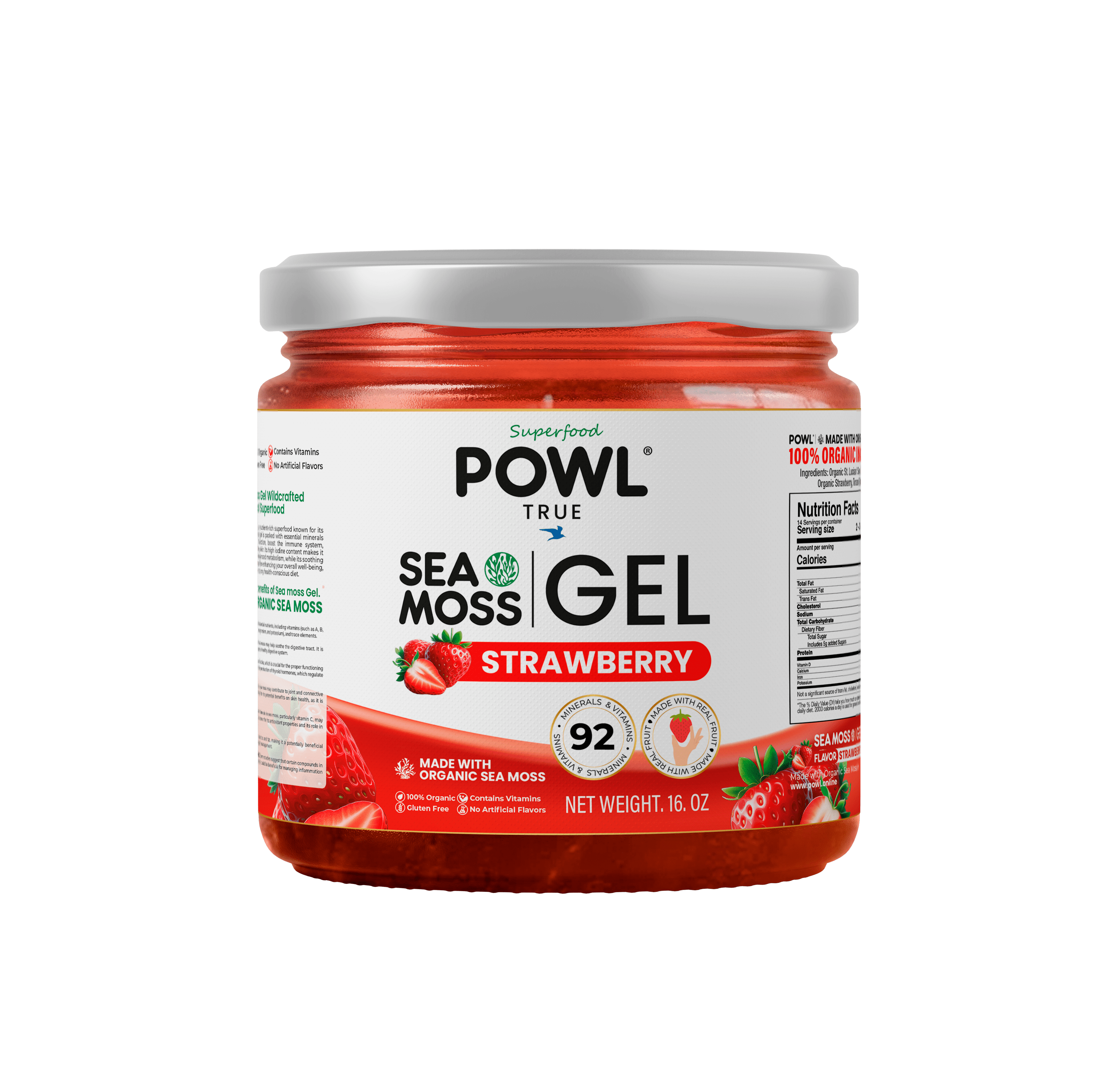 POWL Organic Sea Moss Gel - Wildcrafted Irish Superfood Strawberry Flavor - Walmart.com