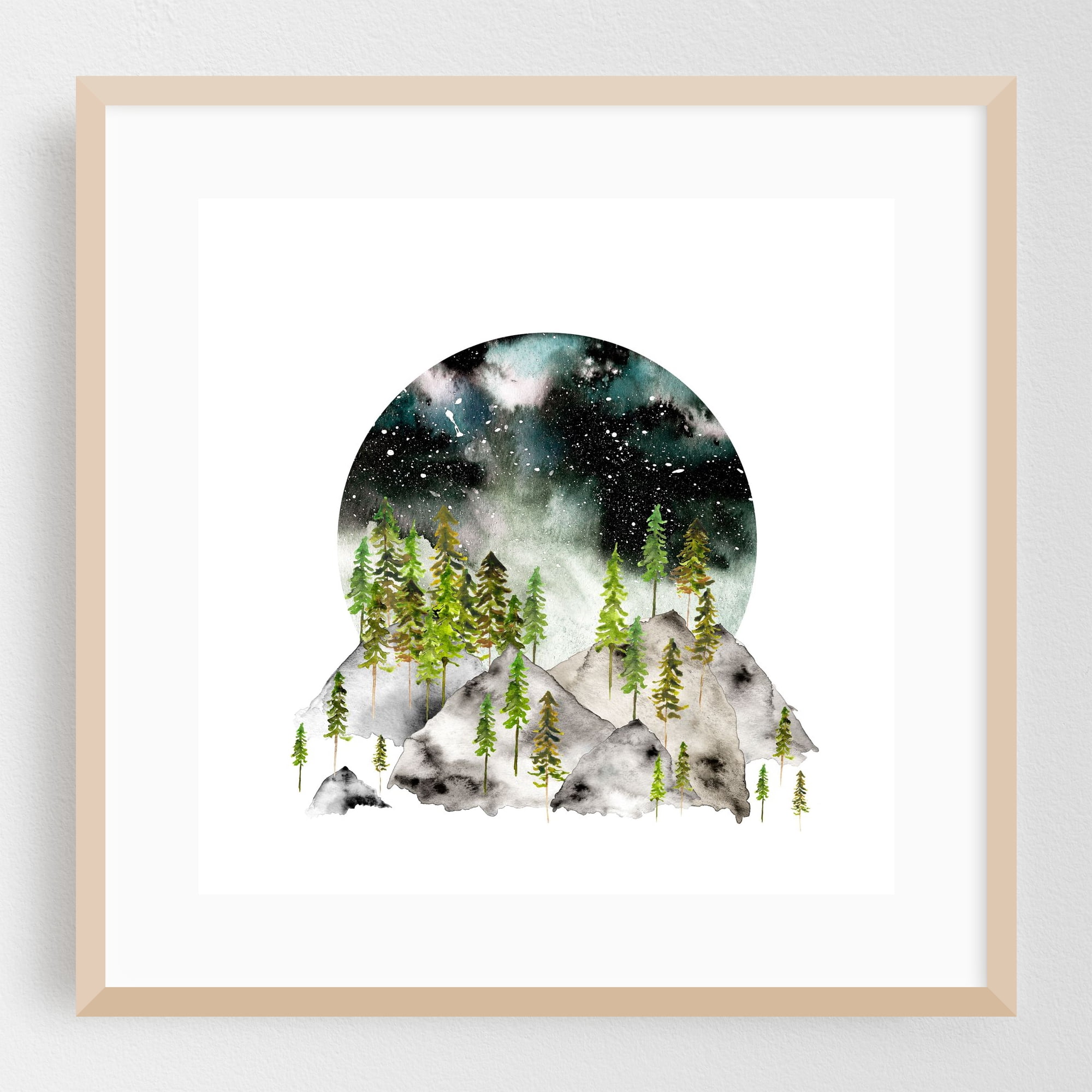 Organic Seclusion - Painting Watercolor Forest Mountain Nature Night ...