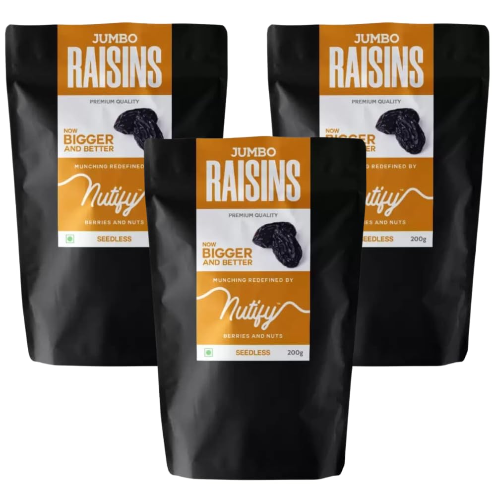 Organic Seedless Jumbo Black Raisins By Nutify 600gm, (200gm * Pack Of ...