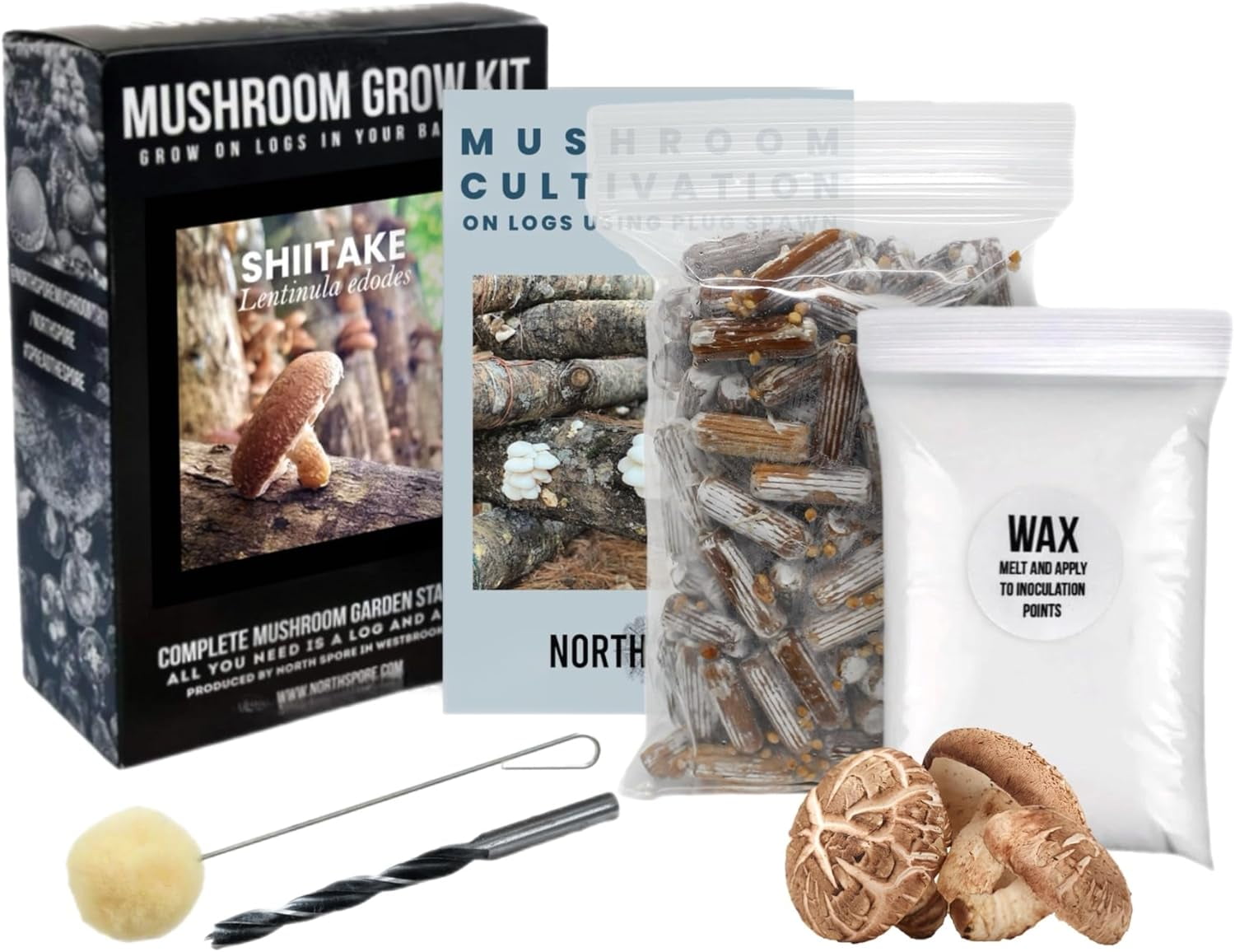 Organic Shiitake Outdoor Mushroom Log Growing Kit | Includes 100 ct ...
