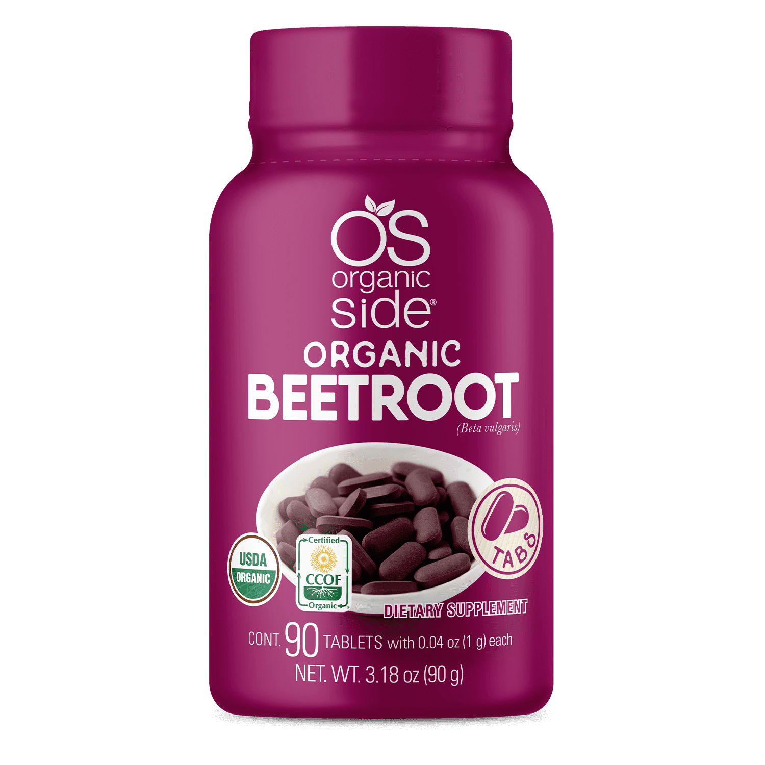 Organic Side Beetroot 100% Pure Organic Tablets, 90 Count, Gluten-Free ...
