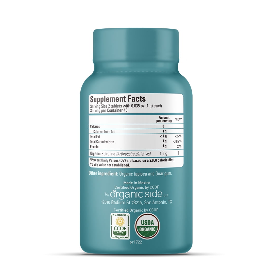 Organic Side Spirulina Supplement, 90 Tabs, Certified USDA, Non-GMO ...