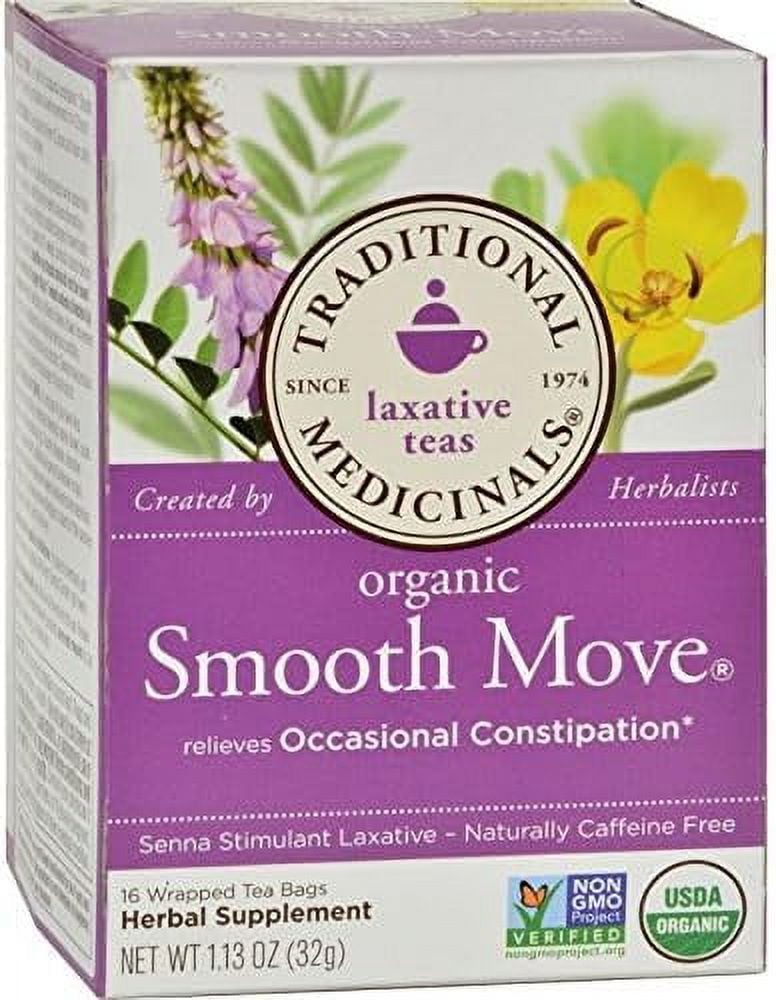Organic Smooth Move Stimulant Laxative Tea, 16-Count Wrapped Tea Bags ...