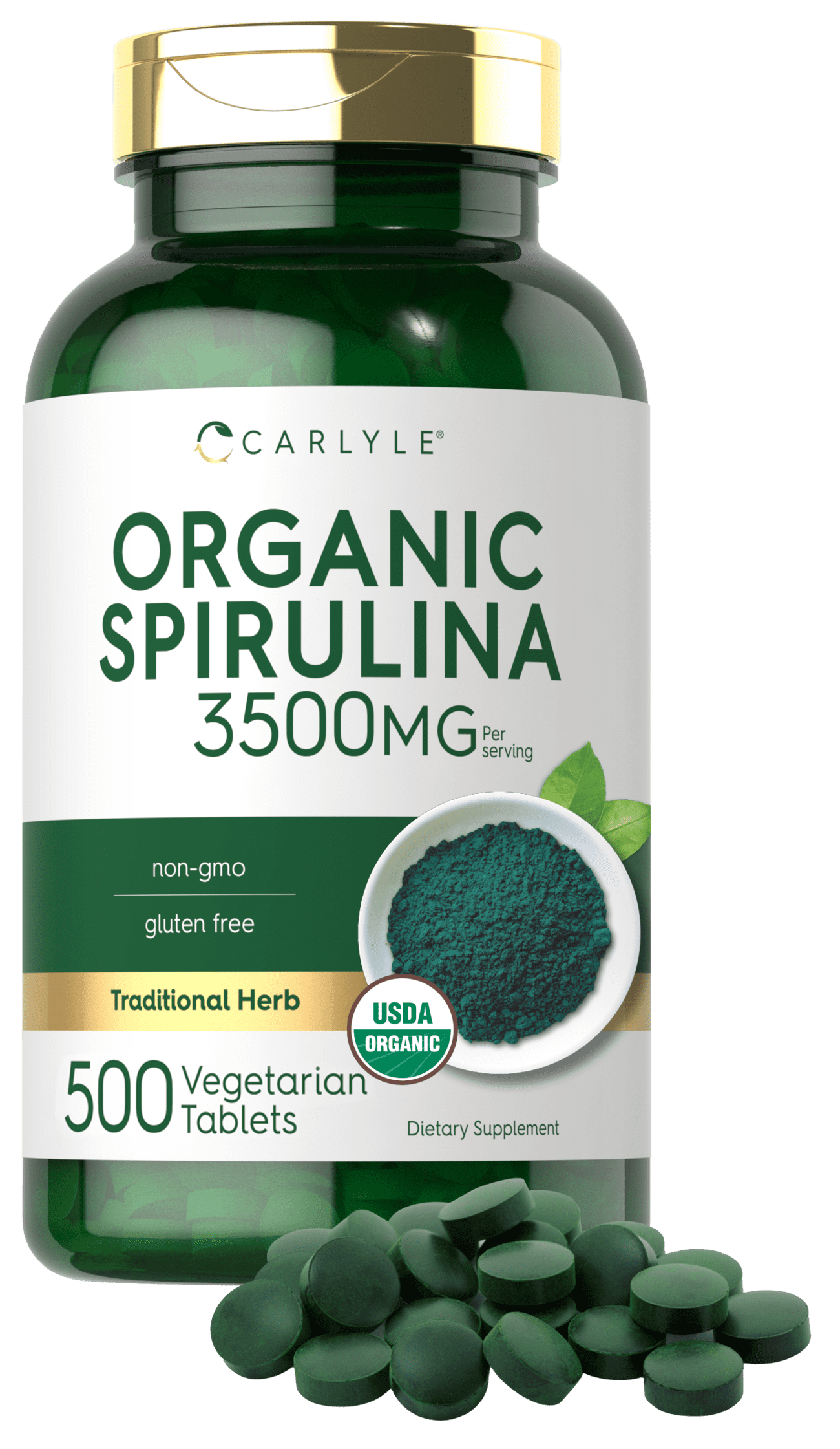 Carlyle Organic Spirulina Capsules 3500mg 500 Vegetarian Tablets ...