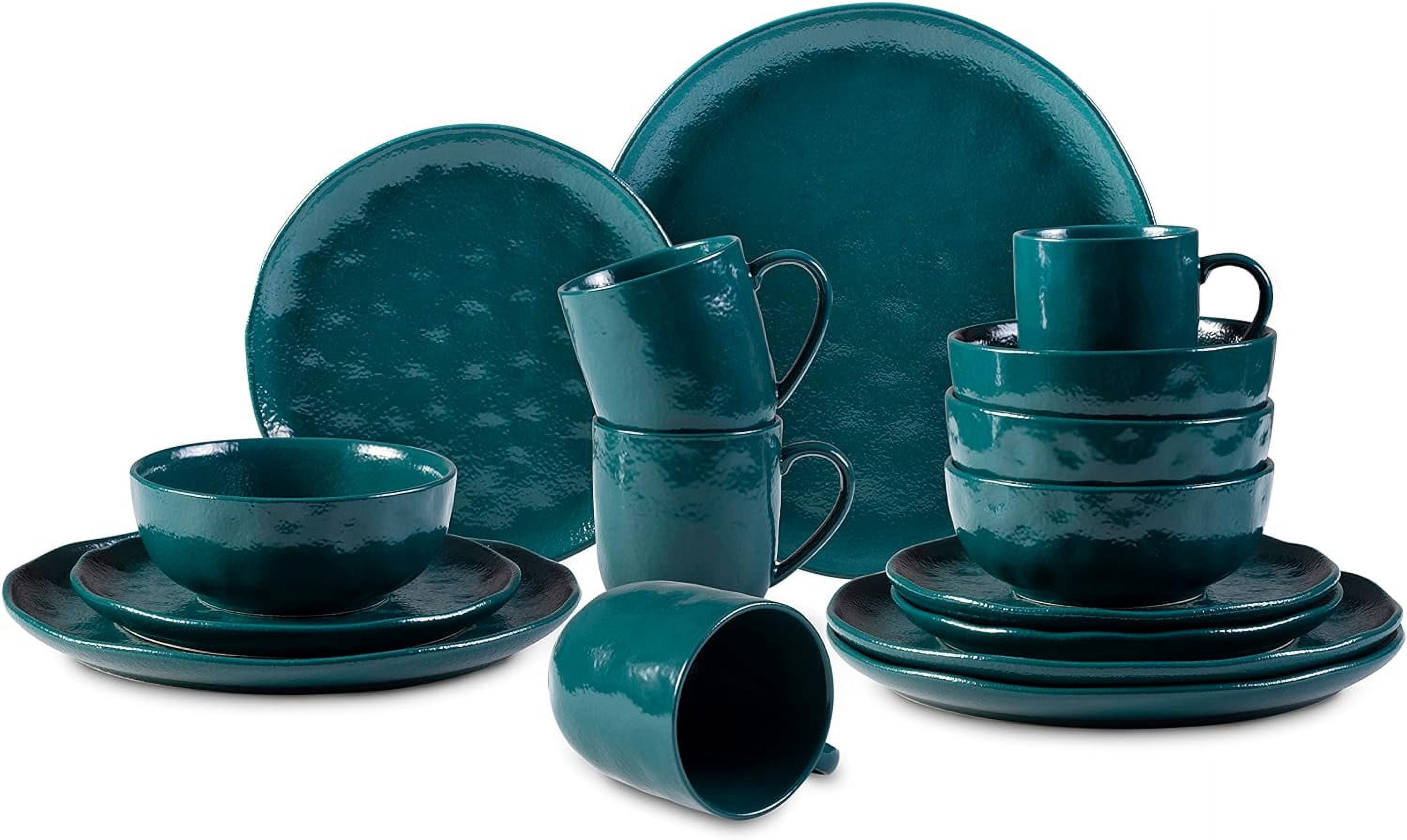 Organic Stoneware Sky Star 16pc Dinner Set Reactive Glaze, Turquoise ...