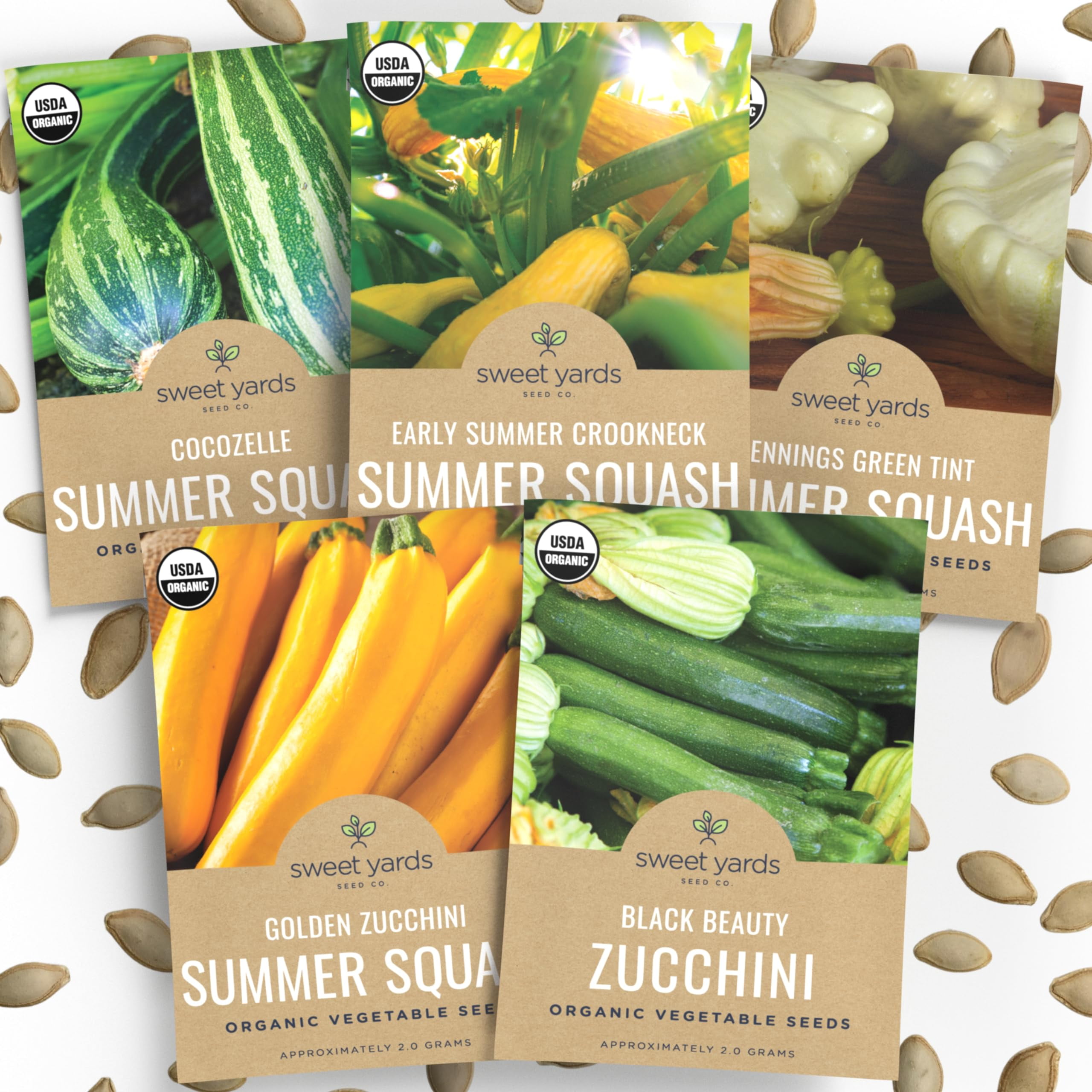 Organic Summer Squash Seeds Variety Pack MVR1 - 5 Individual Packs ...