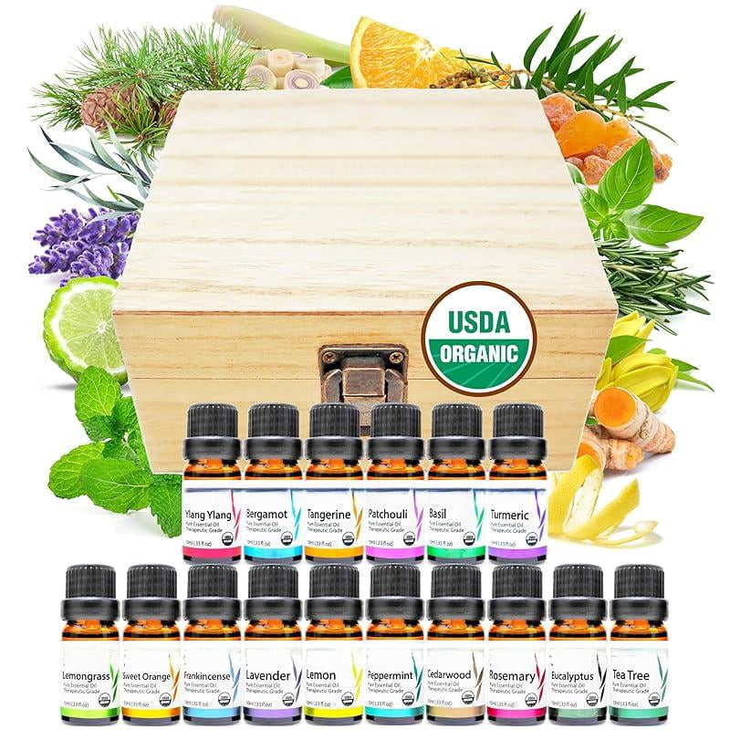 Organic Sweet16 Essential Oils Set - 16x 10mL Wood Box Aromatherapy ...