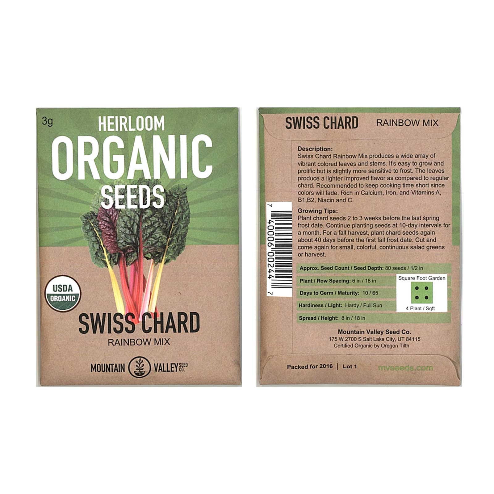 Organic Swiss Chard Garden Seeds - Rainbow Mix - 3 g Packet - Non-GMO ...
