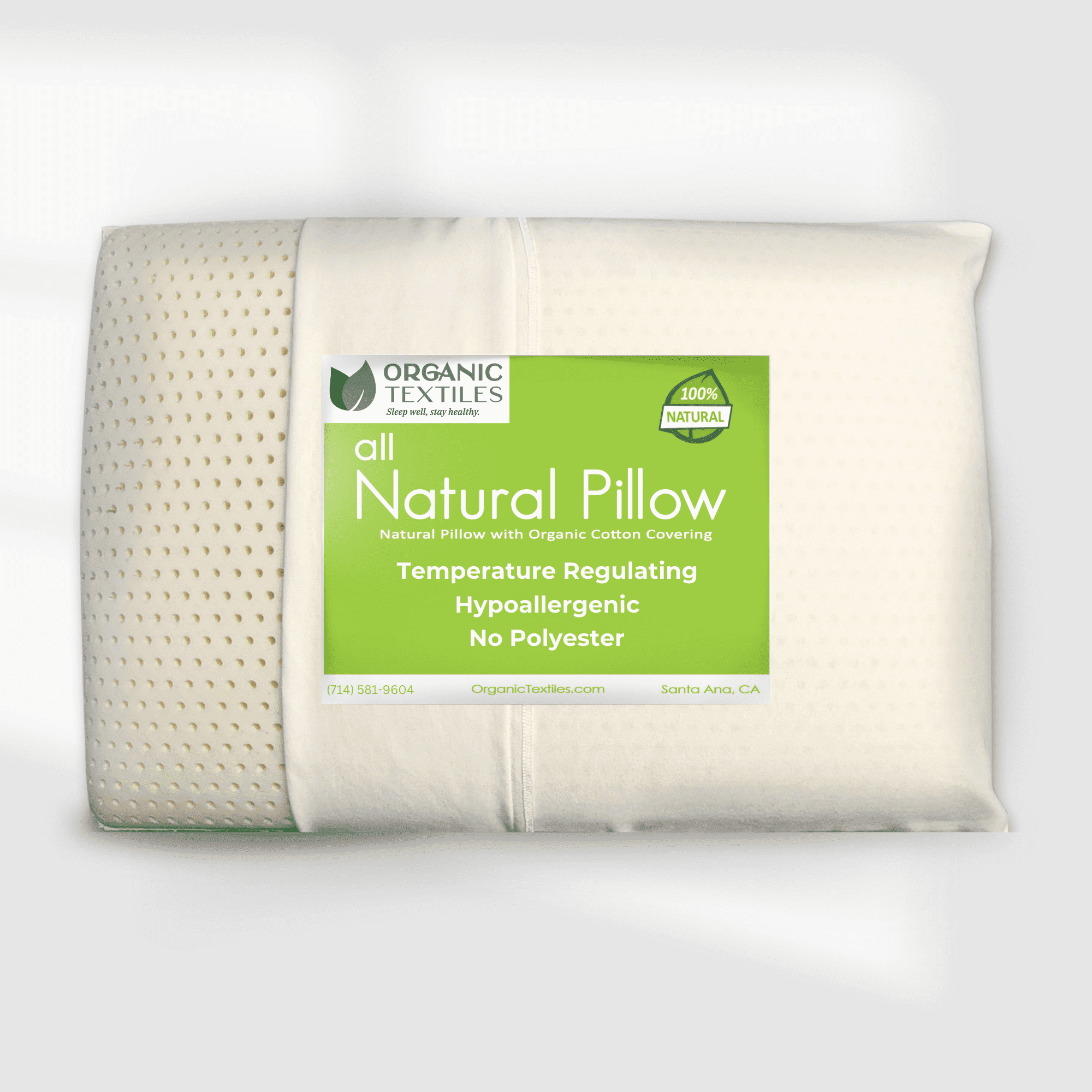 Organic Textiles Natural Latex Pillow with Organic Cotton Cover, King Size, Firm, Help Relieve ...