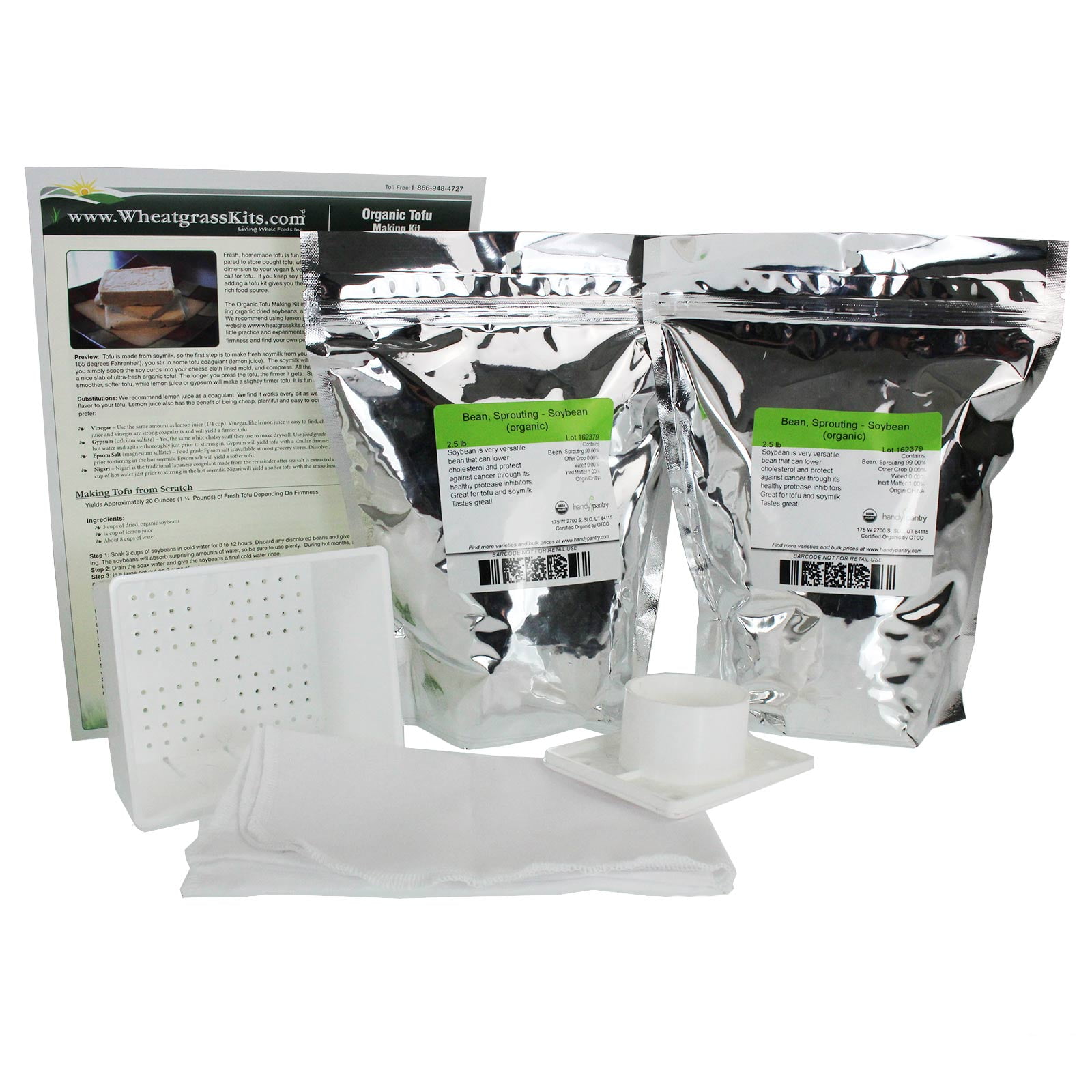 Organic Tofu Making Kit - 5 Lbs. Yellow Soybeans, Large Plastic Tofu ...