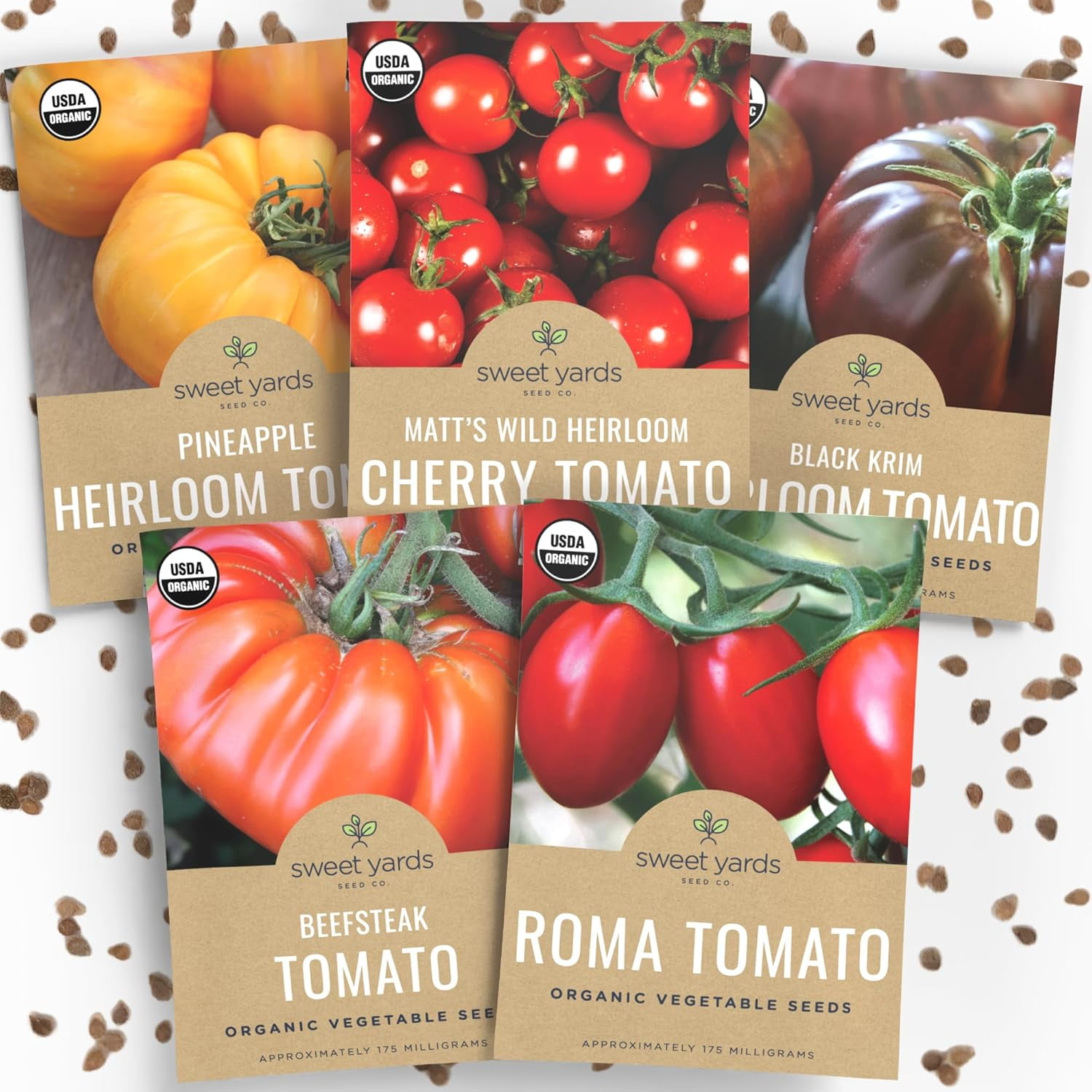 Organic Tomato Seeds Variety Pack - 5 Individual Packs - 2025 Season - Roma, Beefsteak, Cherry ...