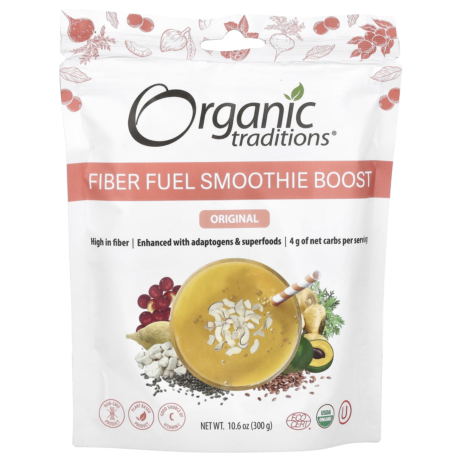 Organic Traditions Fiber Fuel Smoothie Boost, Original, 10.6 oz (300 g ...