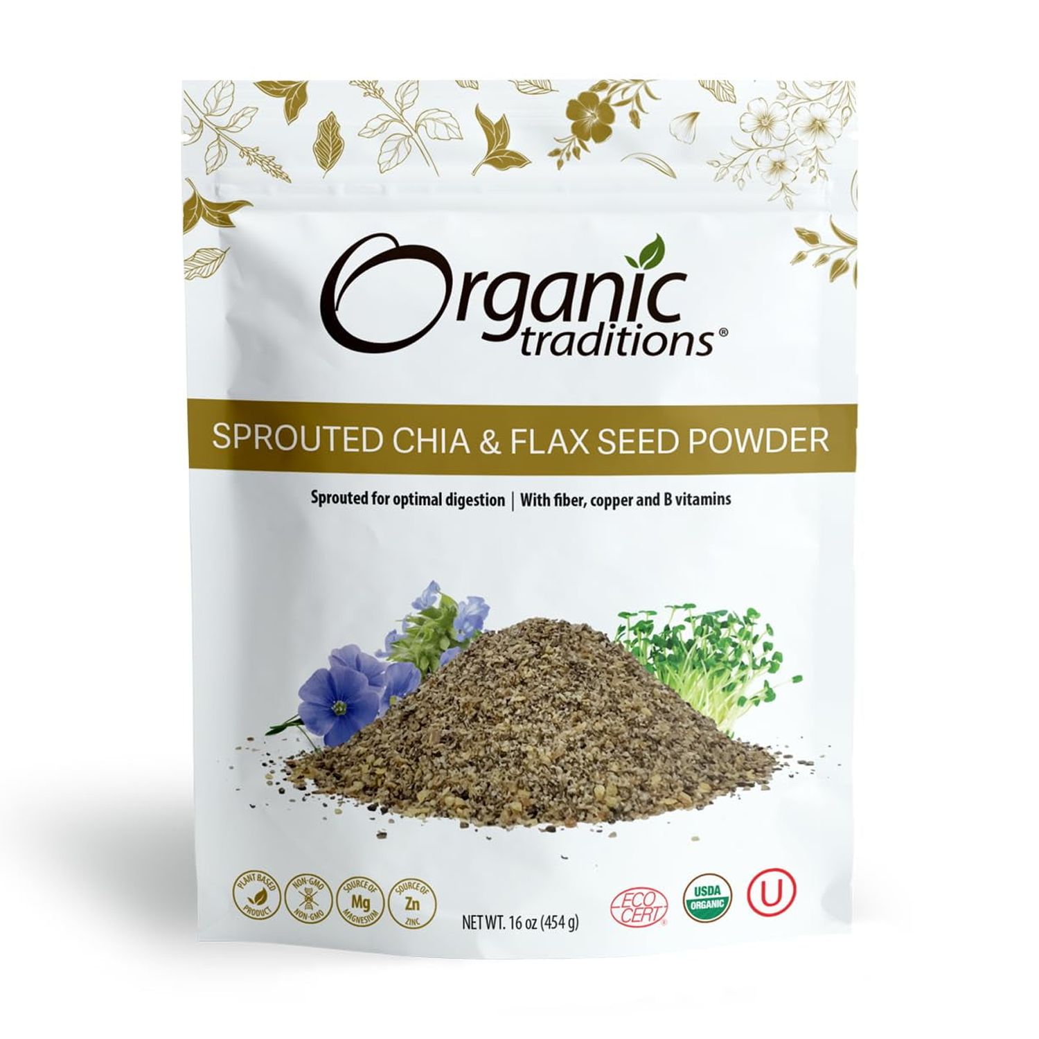 Organic Traditions Sprouted Chia DEF29 and Flax Seed Powder Organic ...