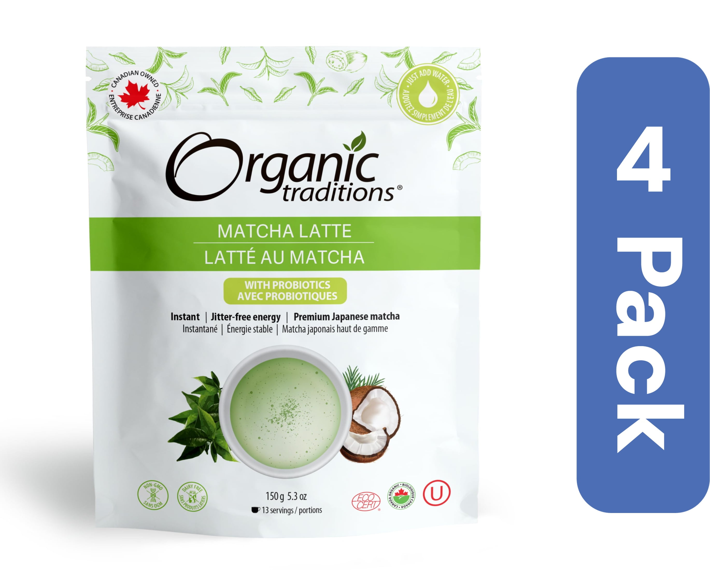Organic Traditions Superfood Latte Matcha 5.3 oz (Pack of 4) - Walmart.com