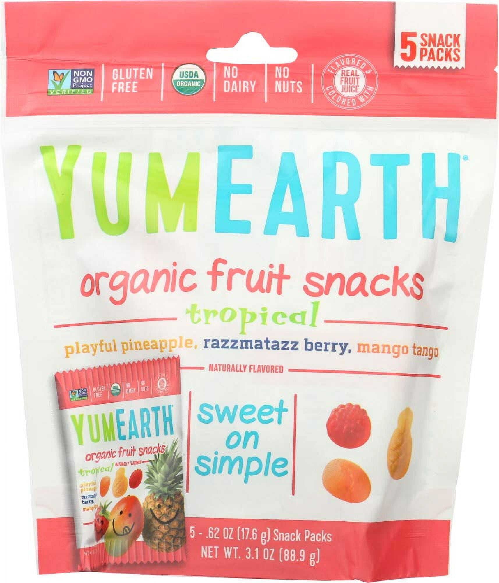 Organic Tropical Fruit Snacks YPF5 Yum Earth 5 (0.62 oz) Packs Bag ...
