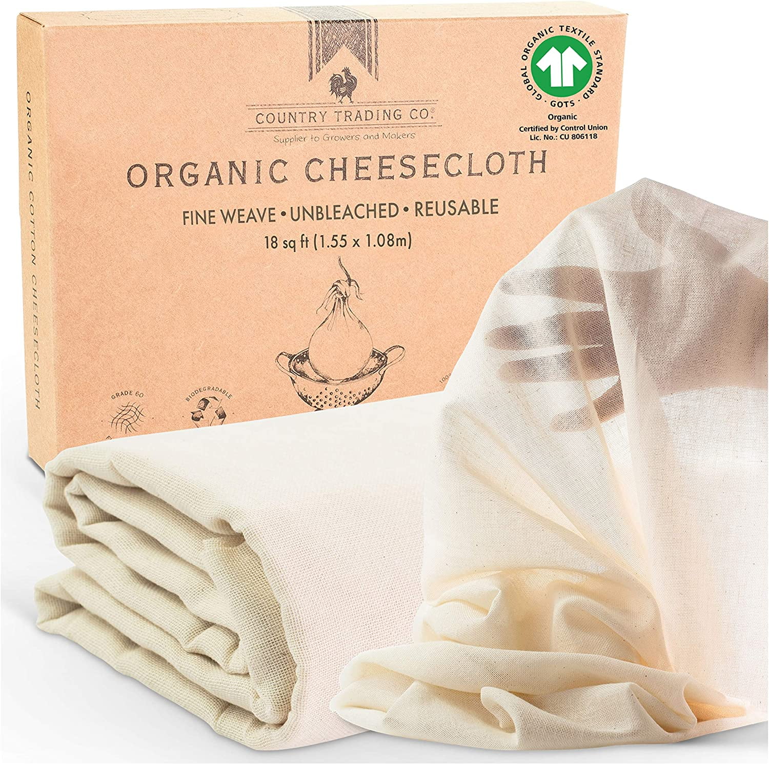 Organic Cotton Cheesecloth, GOTS Certified, Food Safe Grade, Fine ...