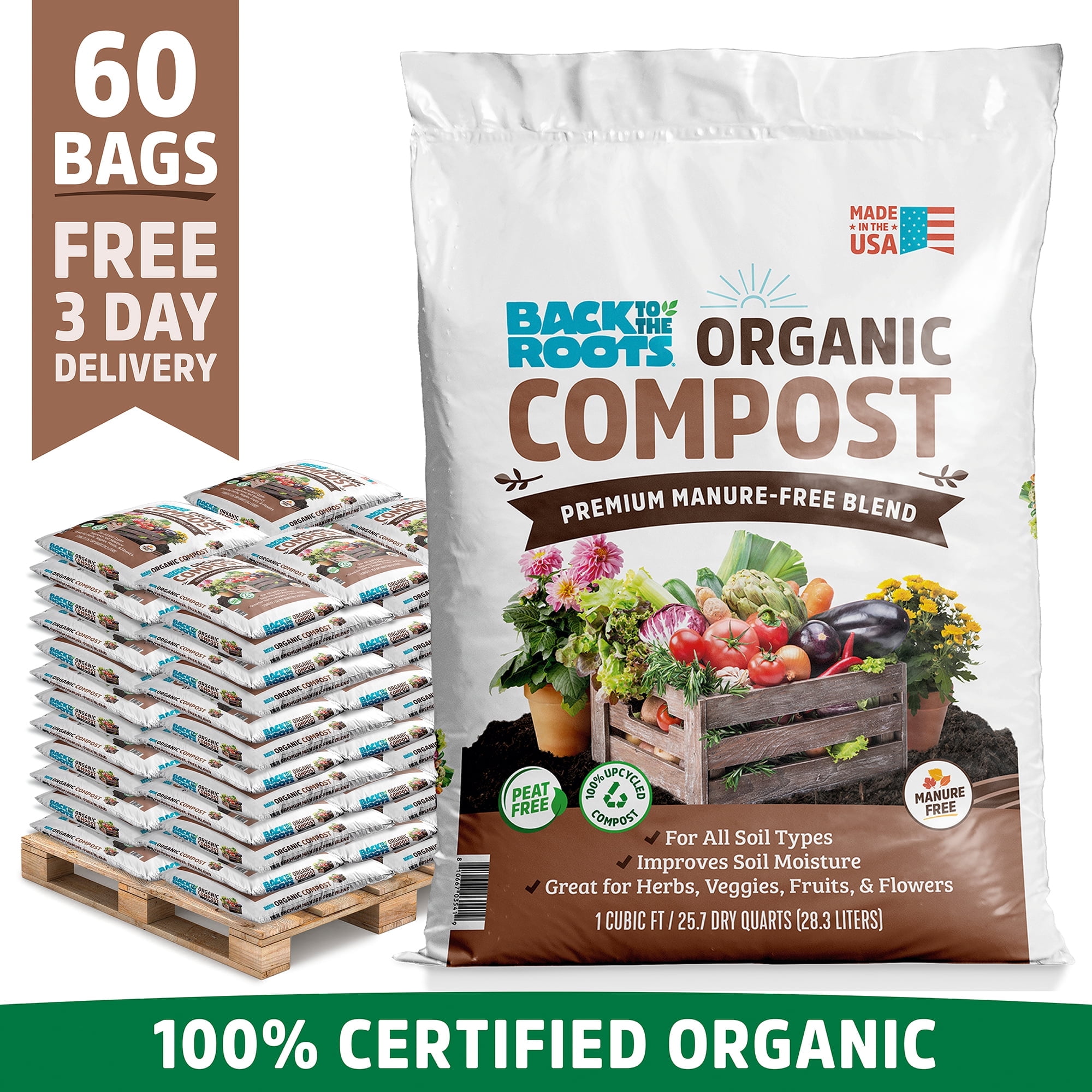 Back to the Roots Organic Compost Soil Amendment Pallet, 60 1 cu. ft ...