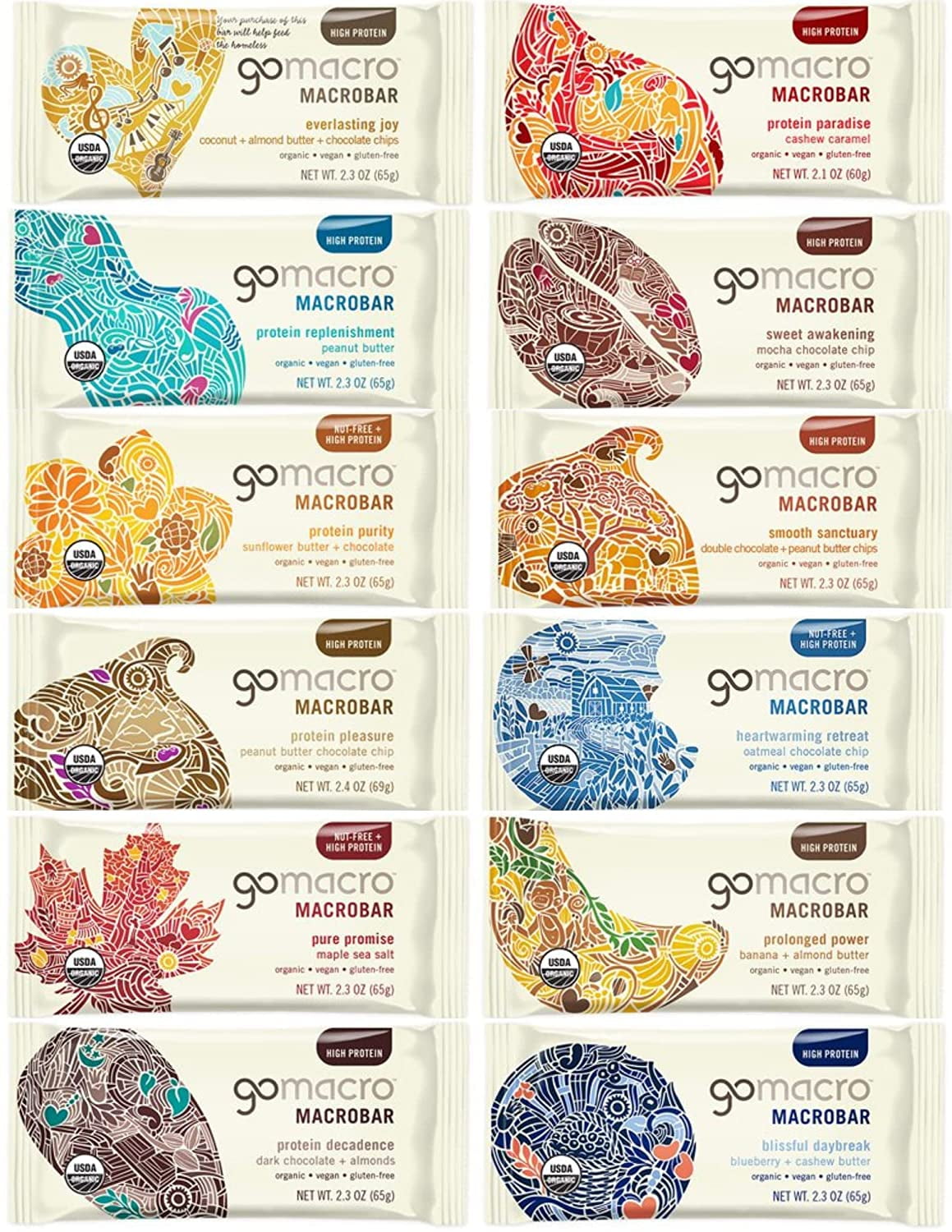 Organic Vegan Protein Bars - Snack Bar Variety Pack (1.9-2.3 Ounce Bars ...