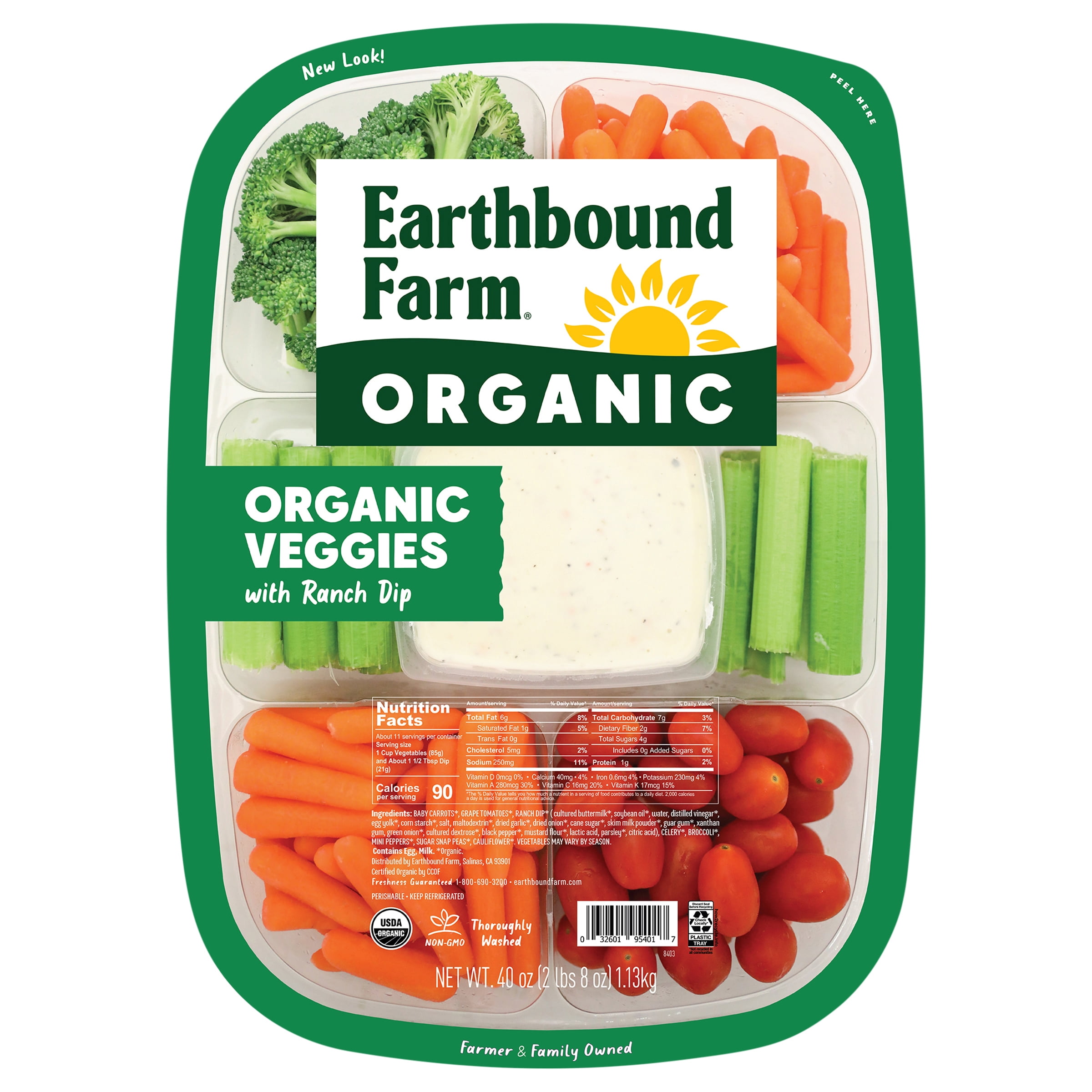 Earthbound Farm Organic Fresh Vegetable Tray with Ranch Dip, 40 oz ...