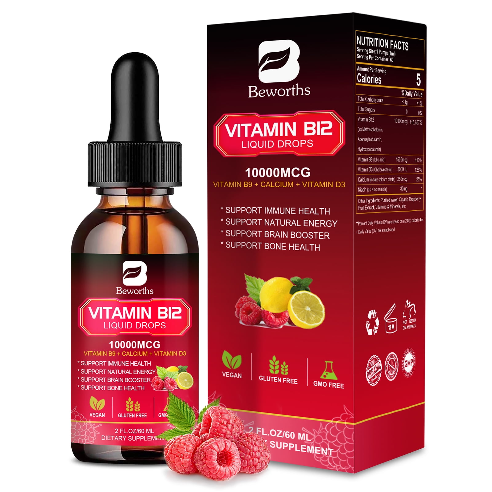 Organic Vitamin B12 Liquid - Sublingual Extra Strength 10000mcg ...