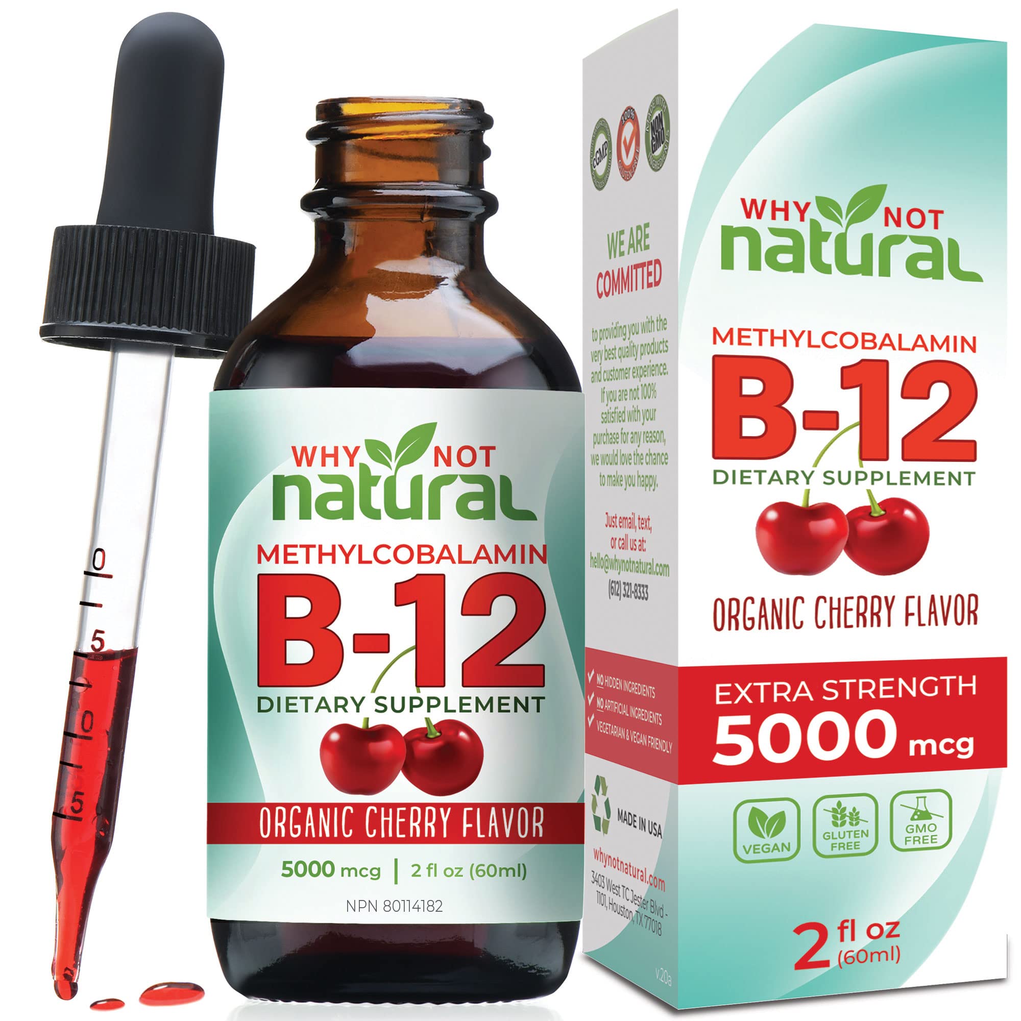 Organic Vitamin B12 Liquid - Sublingual Extra Strength 60 x 5000 mcg ...
