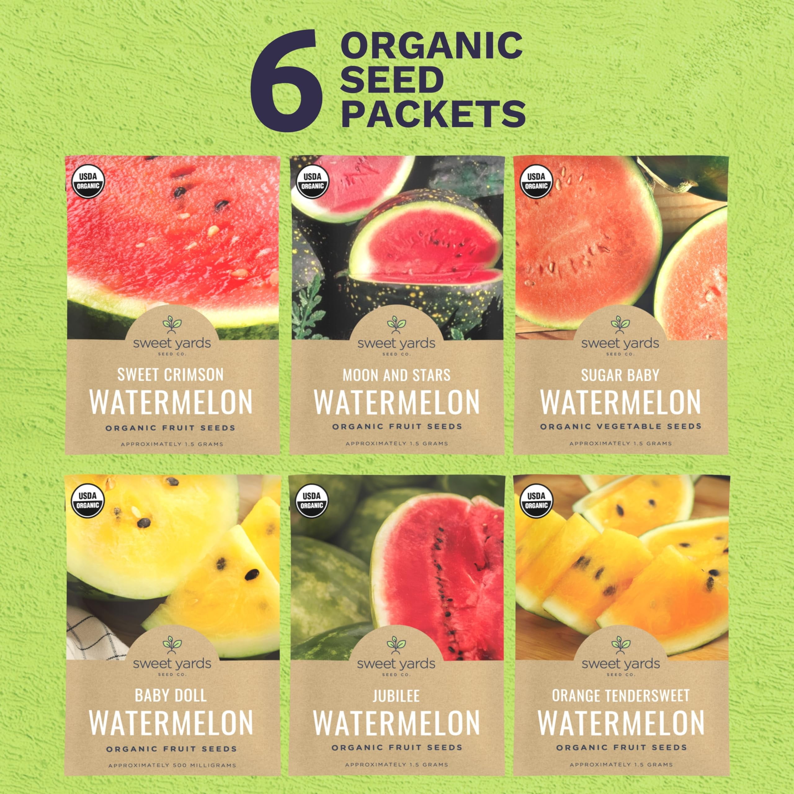 Organic Watermelon Seeds Variety Pack - 6 H2FSDIndividual Packs - 2025 ...