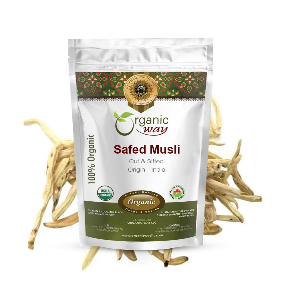 Organic Way Safed Musli Cut & Sifted (Chlorophytum Borivilianum) - Organic & Kosher Certified ...