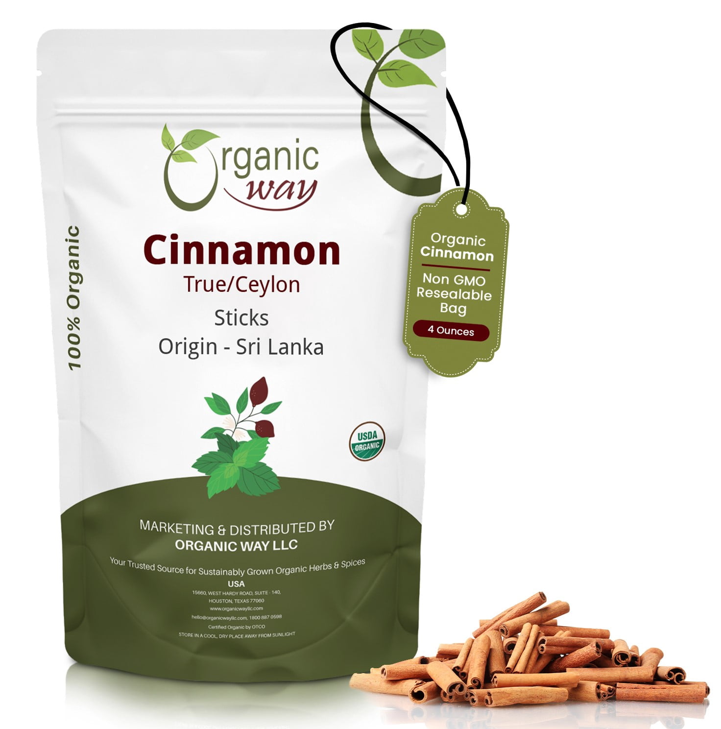 Organic Way True Ceylon Cinnamon Sticks, 1/4 lbs, Organic, Kosher, USDA ...
