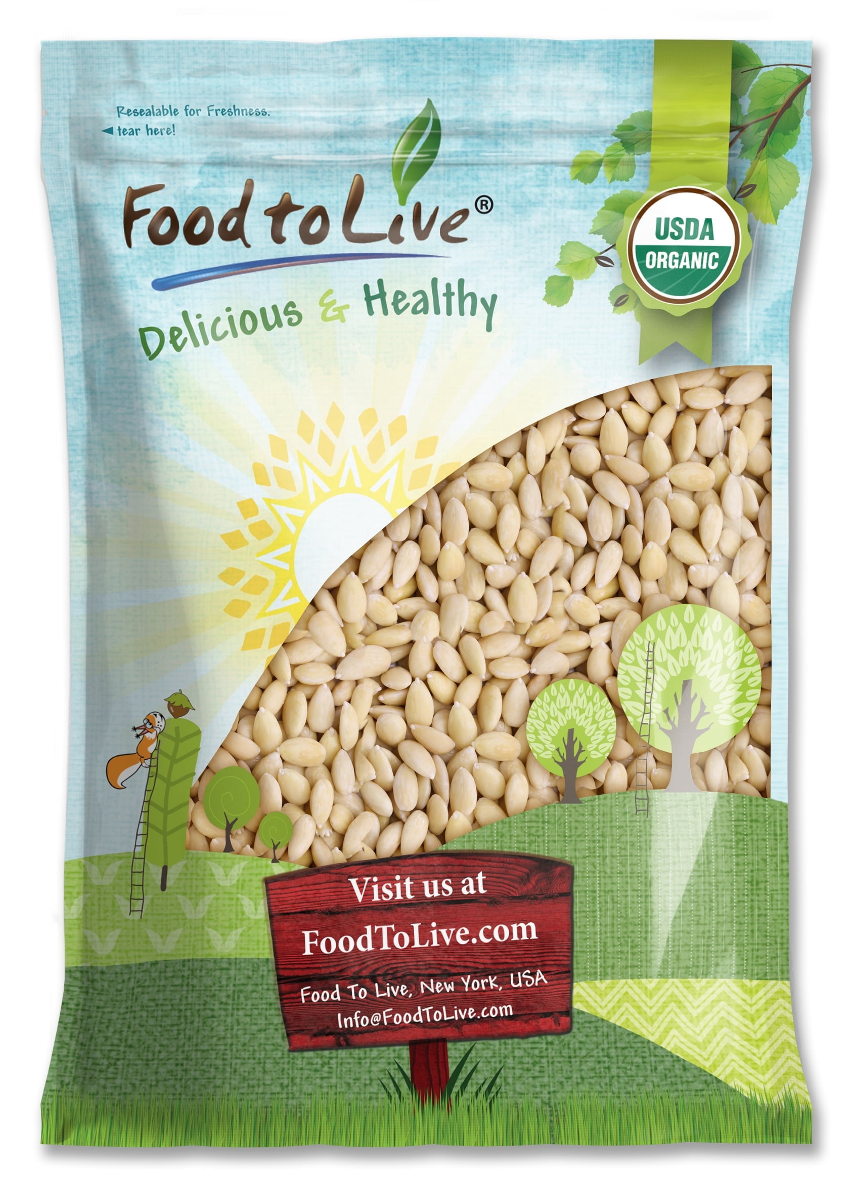 Food to Live Organic Raw Blanched Almonds, Bulk Peeled, 8 Pounds — Non ...