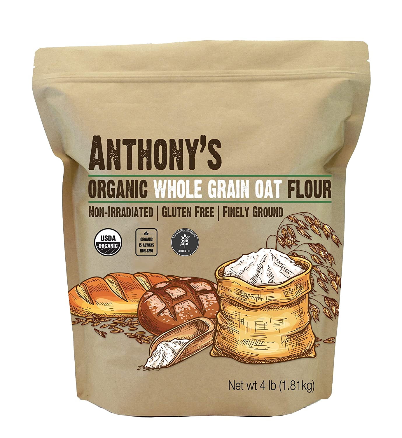 Organic Whole Grain Oat Flour, 4 lb, Gluten Free, Non GMO, Non ...