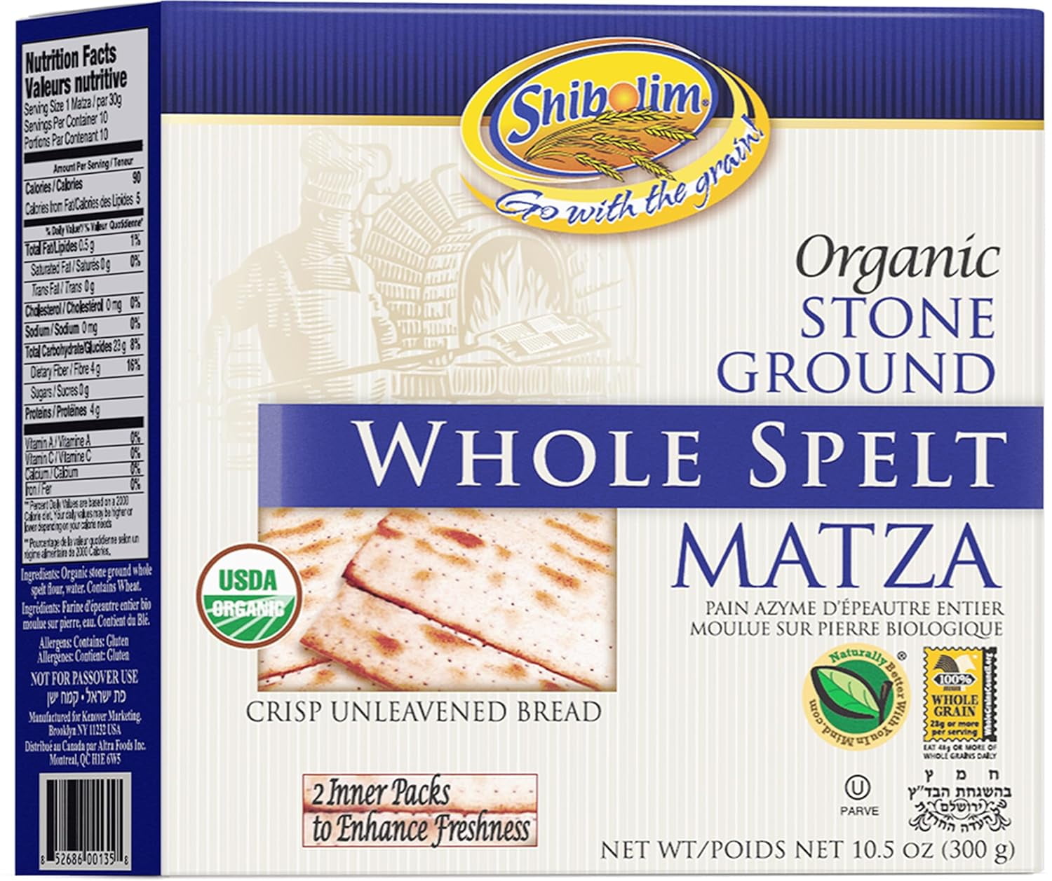 Organic Whole Spelt Matzo, 10.5oz | Unsalted Whole Grain Crisp Spelt ...