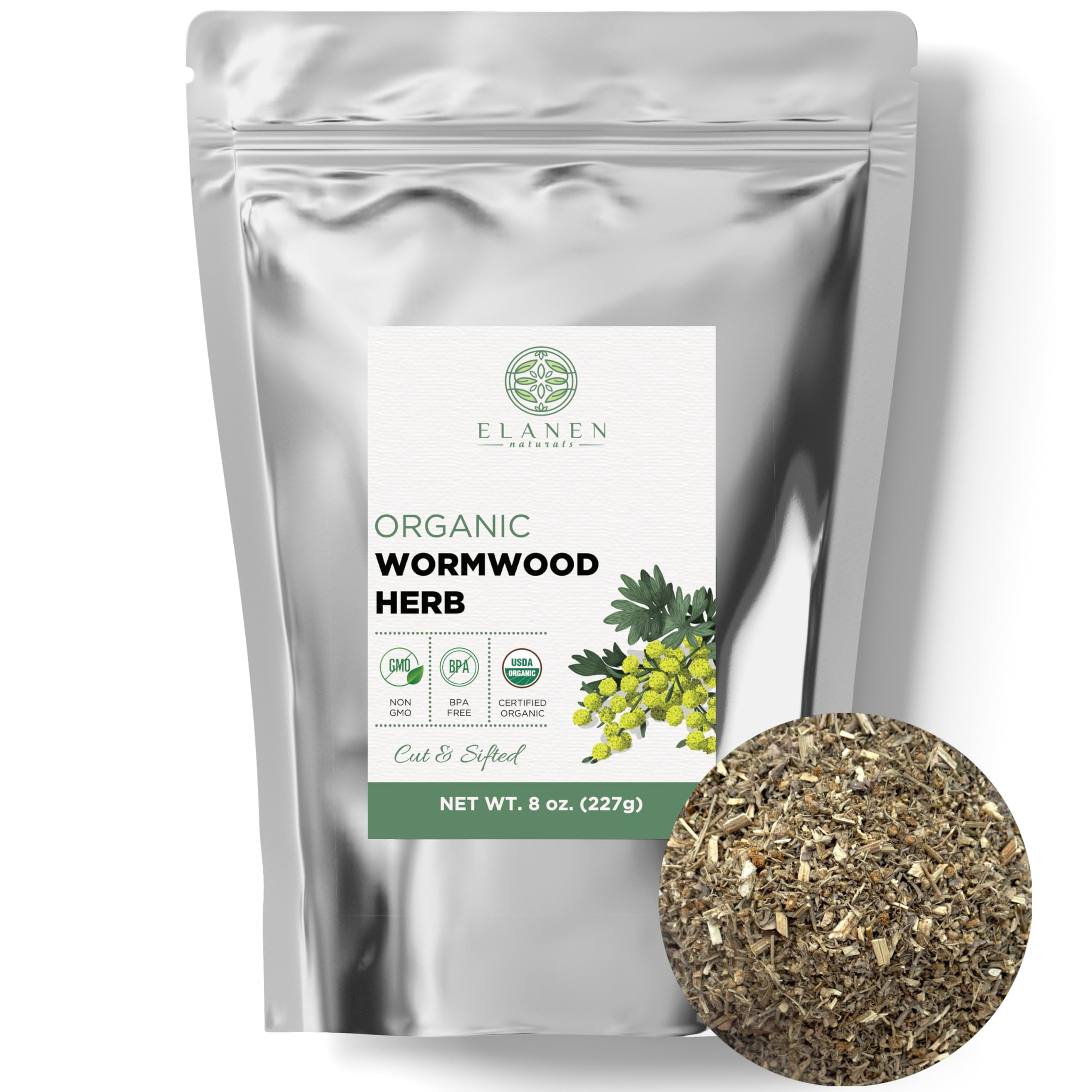 Organic Wormwood Herb 8 Oz. (227G), Usda Certified Organic Artemisia ...
