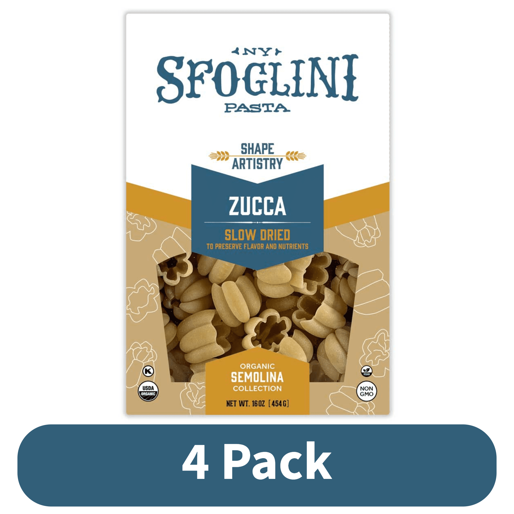 Sfoglini Organic Zucca Pasta, 4-Pack, 16 oz Boxes - Walmart.com