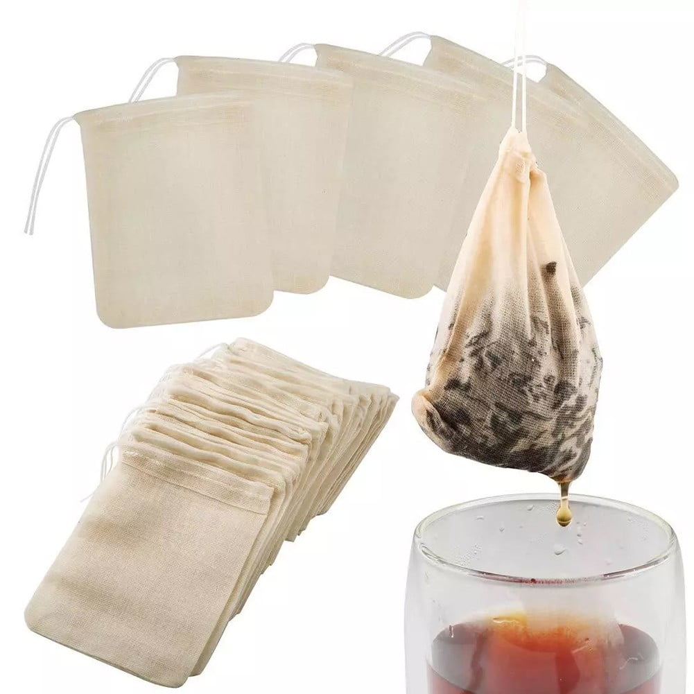 Organic and Reusable 50 Pack Cotton Tea Filter Bags for Eco Friendly ...